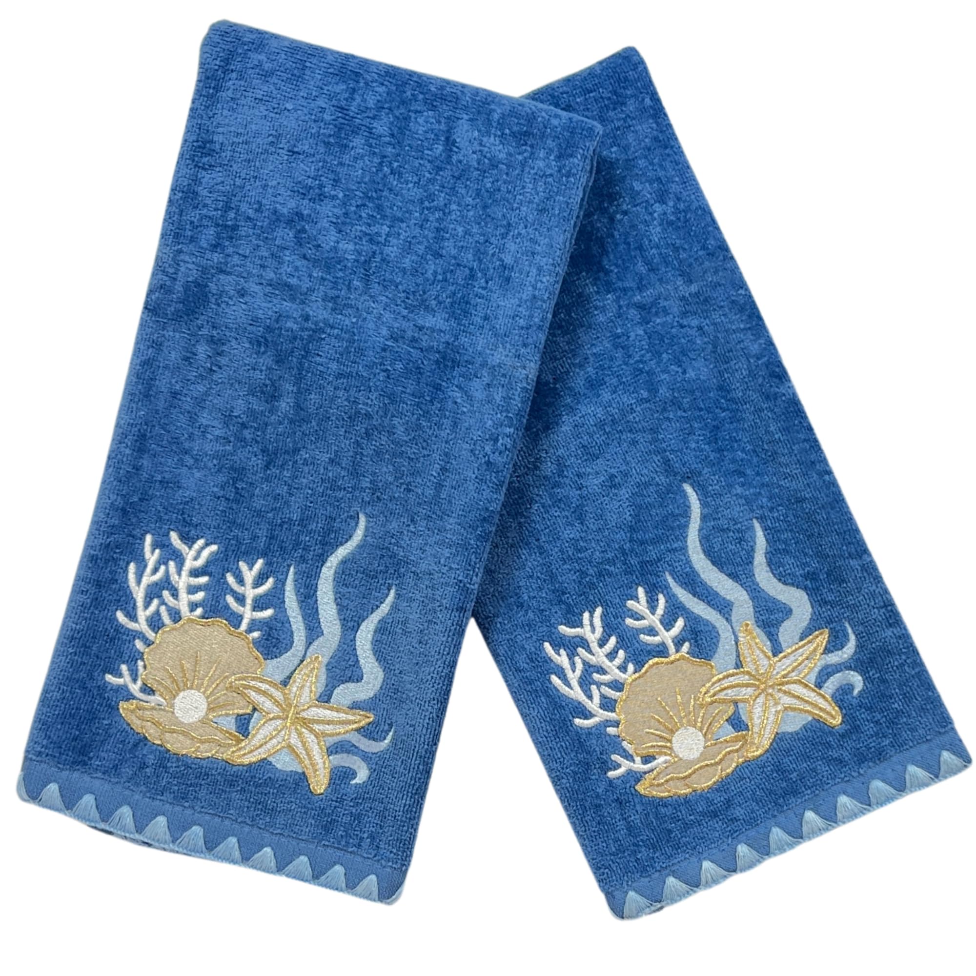 Amazon.com: Serafina Home Embroidered Seashell Starfish Hand Towels, 16 ...