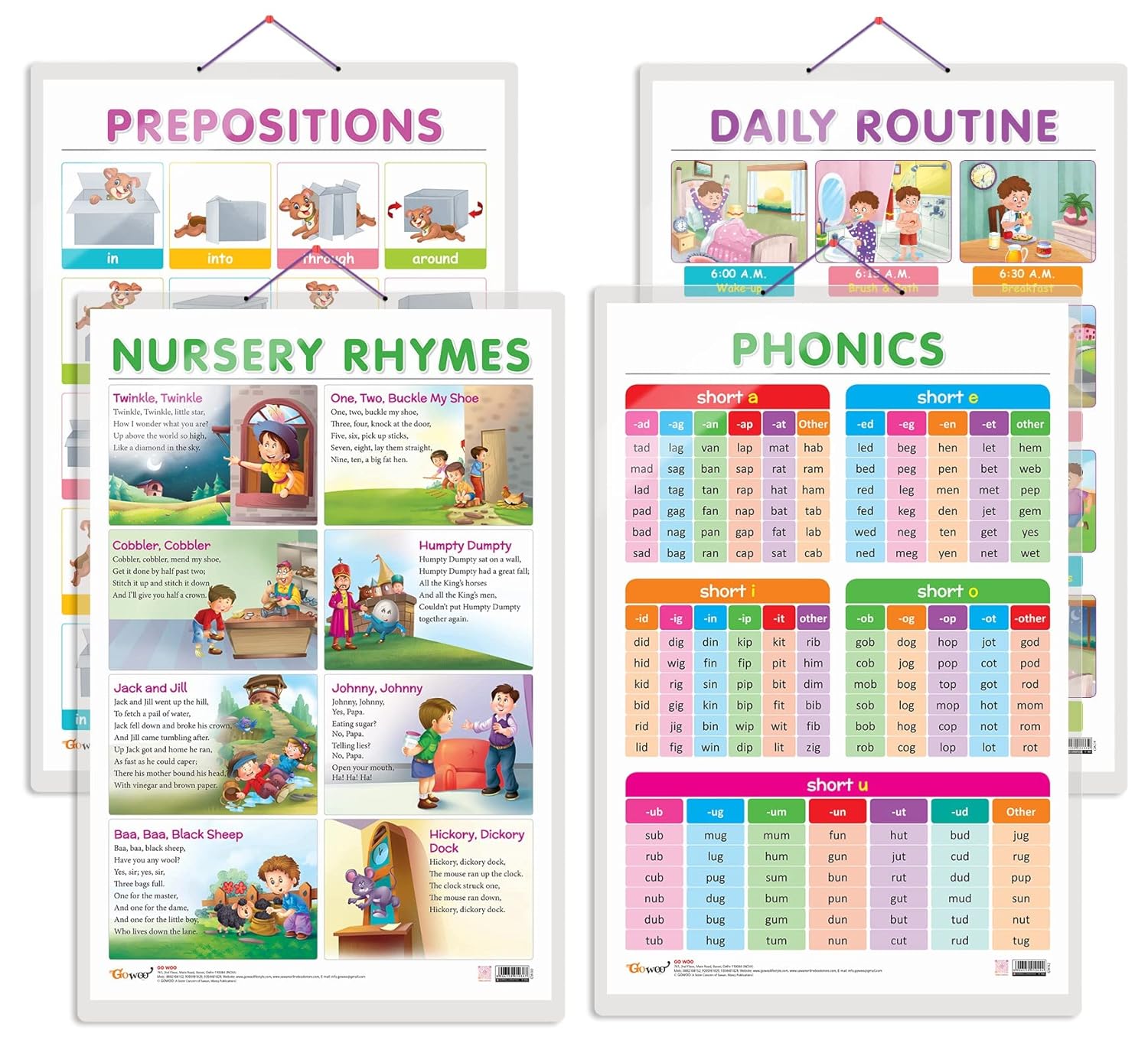 Buy Set of 4 DAILY ROUTINE, NURSERY RHYMES, PREPOSITIONS and PHONICS ...