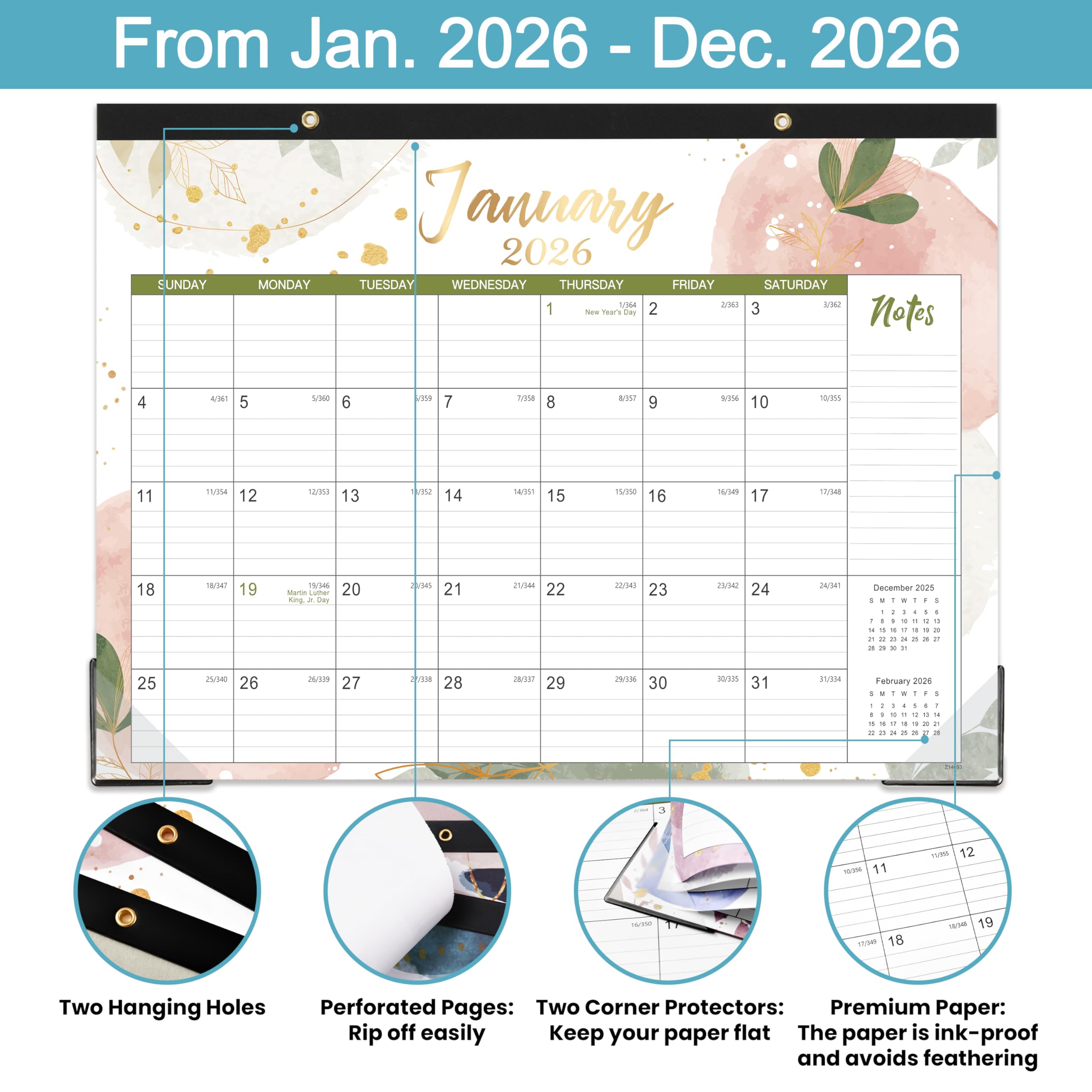 Snapklik.com : 2026 Desk Calendar - Jan. 2026 - Dec. 2026, 14.6" X 11.5 ...