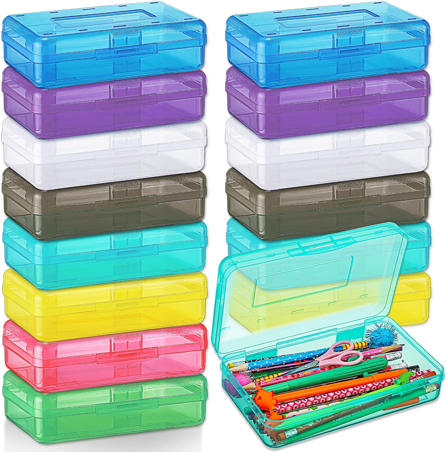 Amazon.com: Ireer 16 Pack Clear Plastic Pencil Box Large Capacity Hard ...