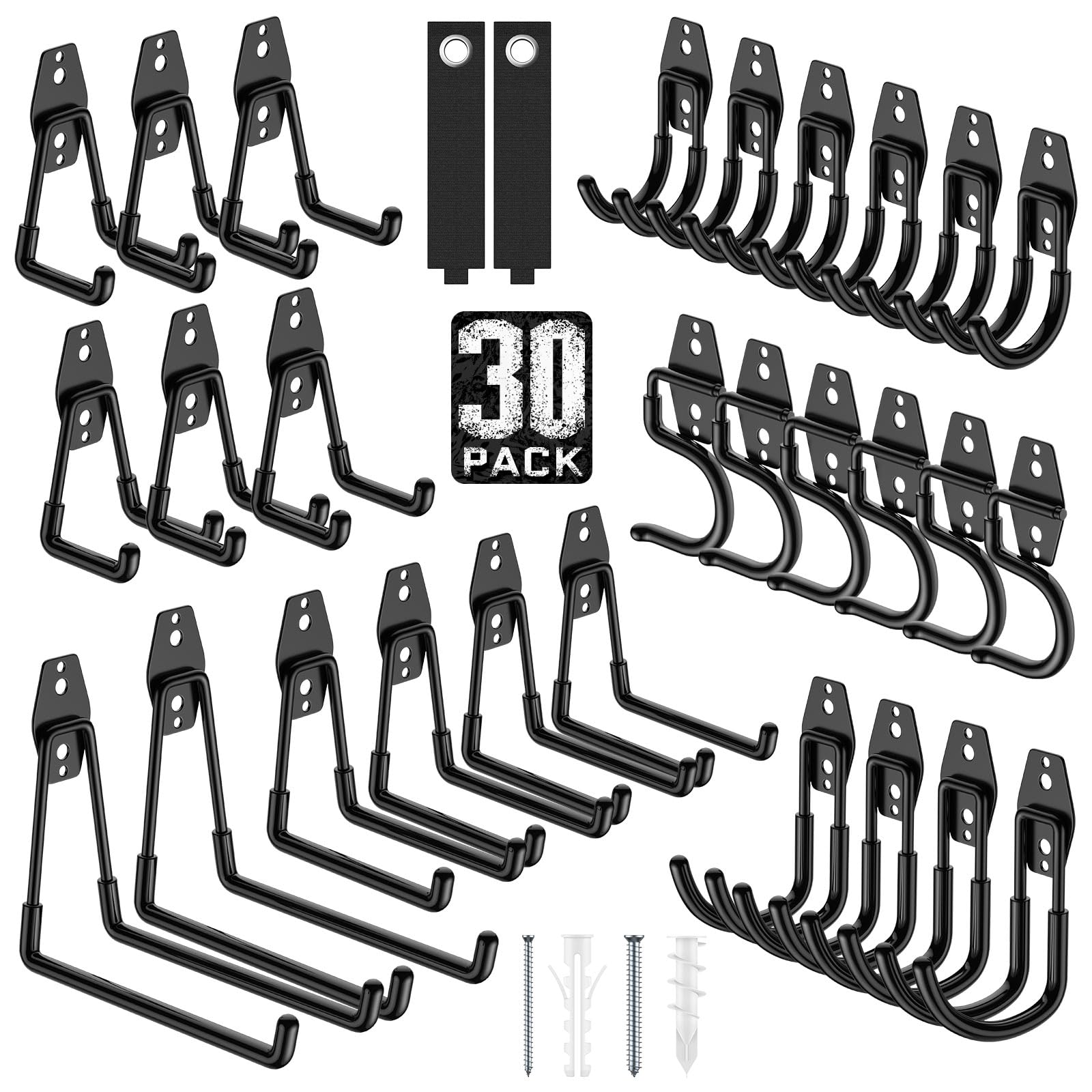 Cpais Garage Hooks,30 Pack Utility Steel Wall Mount Heavy Duty Garage ...