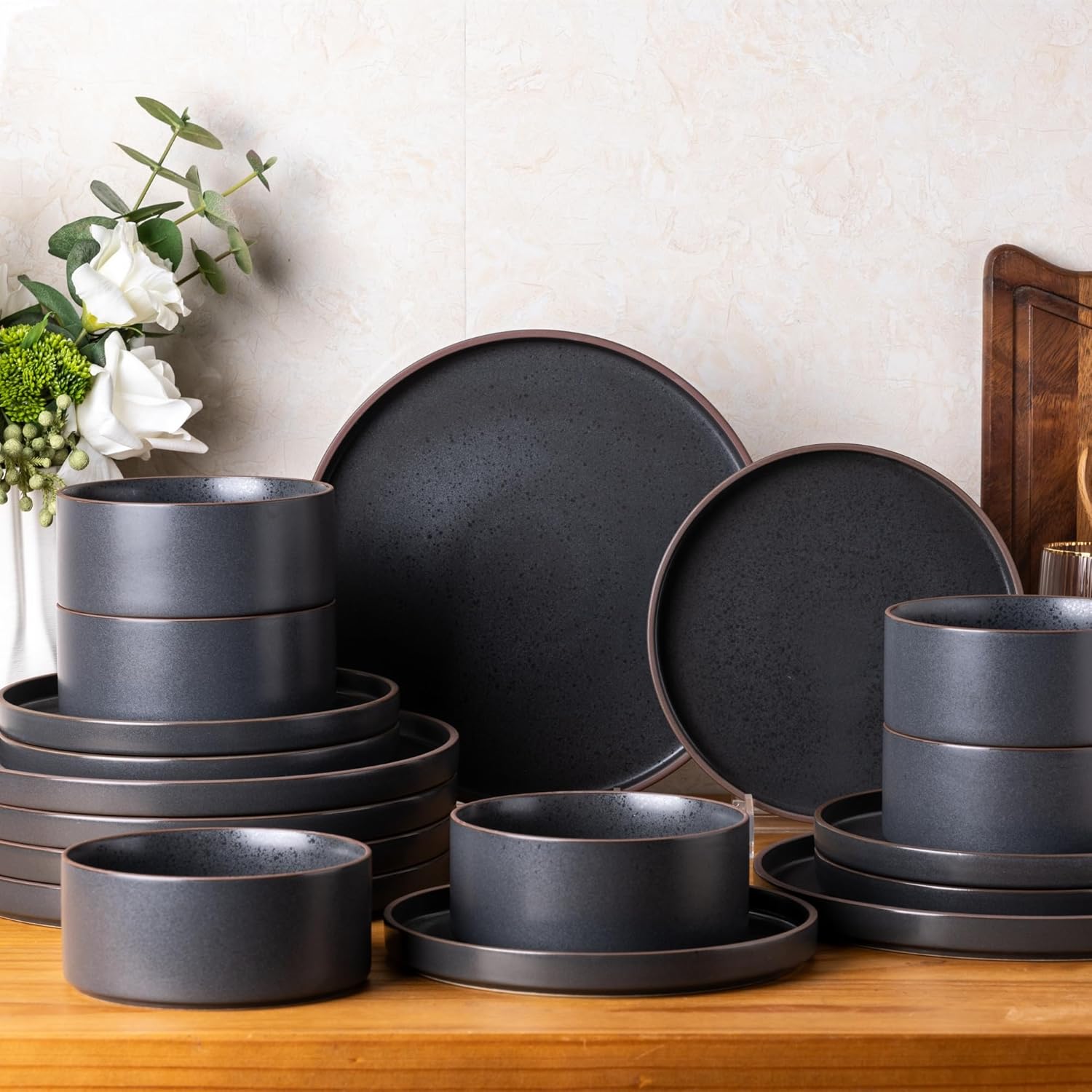 Amazon.com | LERATIO Ceramic Dinnerware Sets of 6, High Edge Stoneware ...