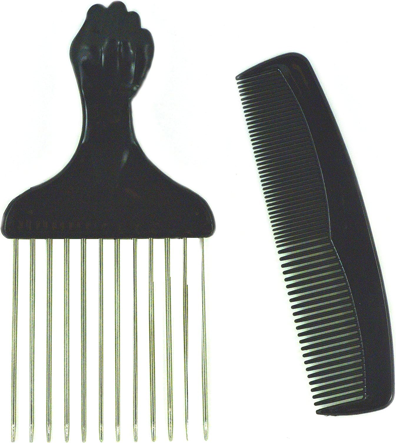 Amazon.com: Afro Hair Pick w/ Black Fist and Comb Set- Metal African ...