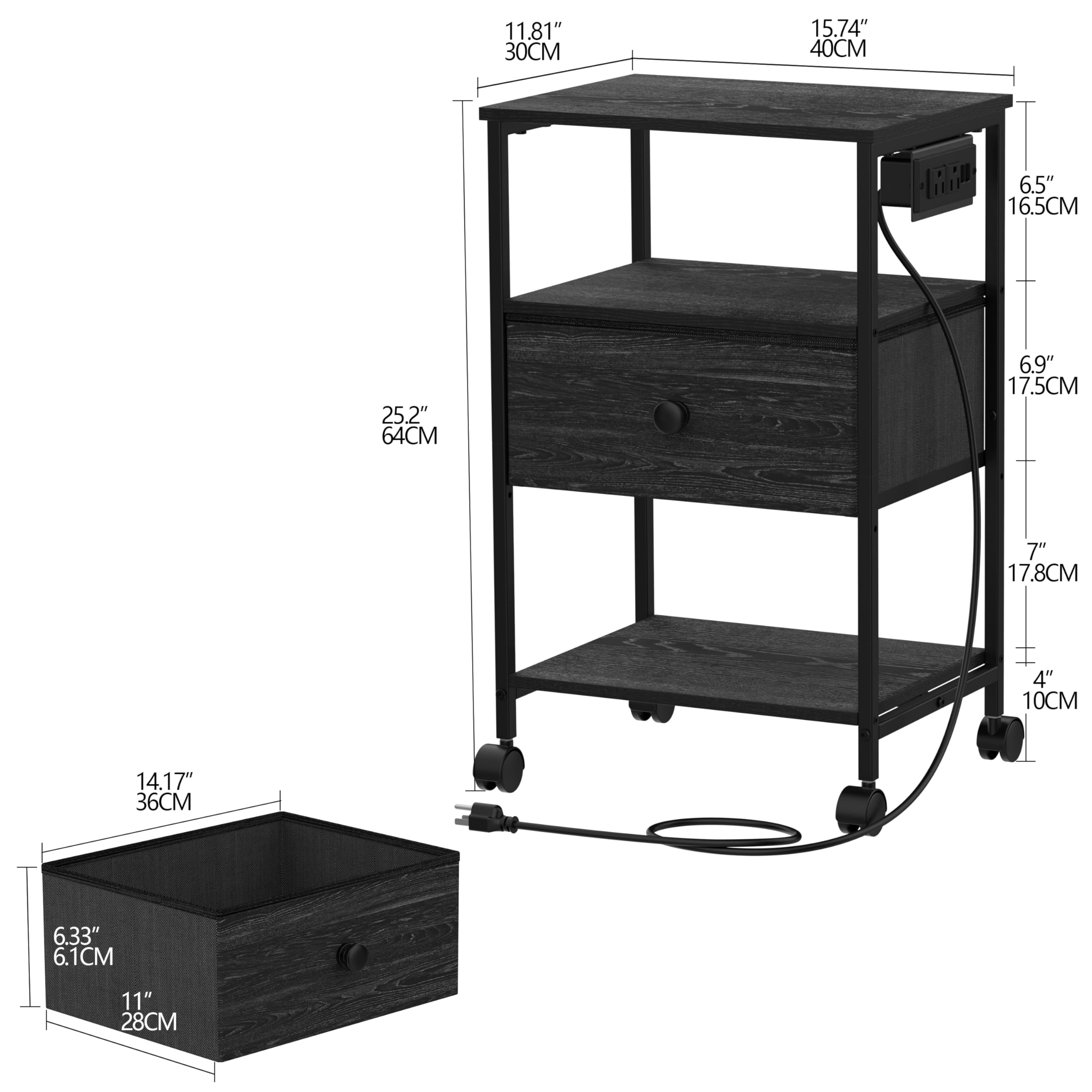 VEDECASA 3 Tier Printer Stand with Charging Station, USB Port, Printer ...