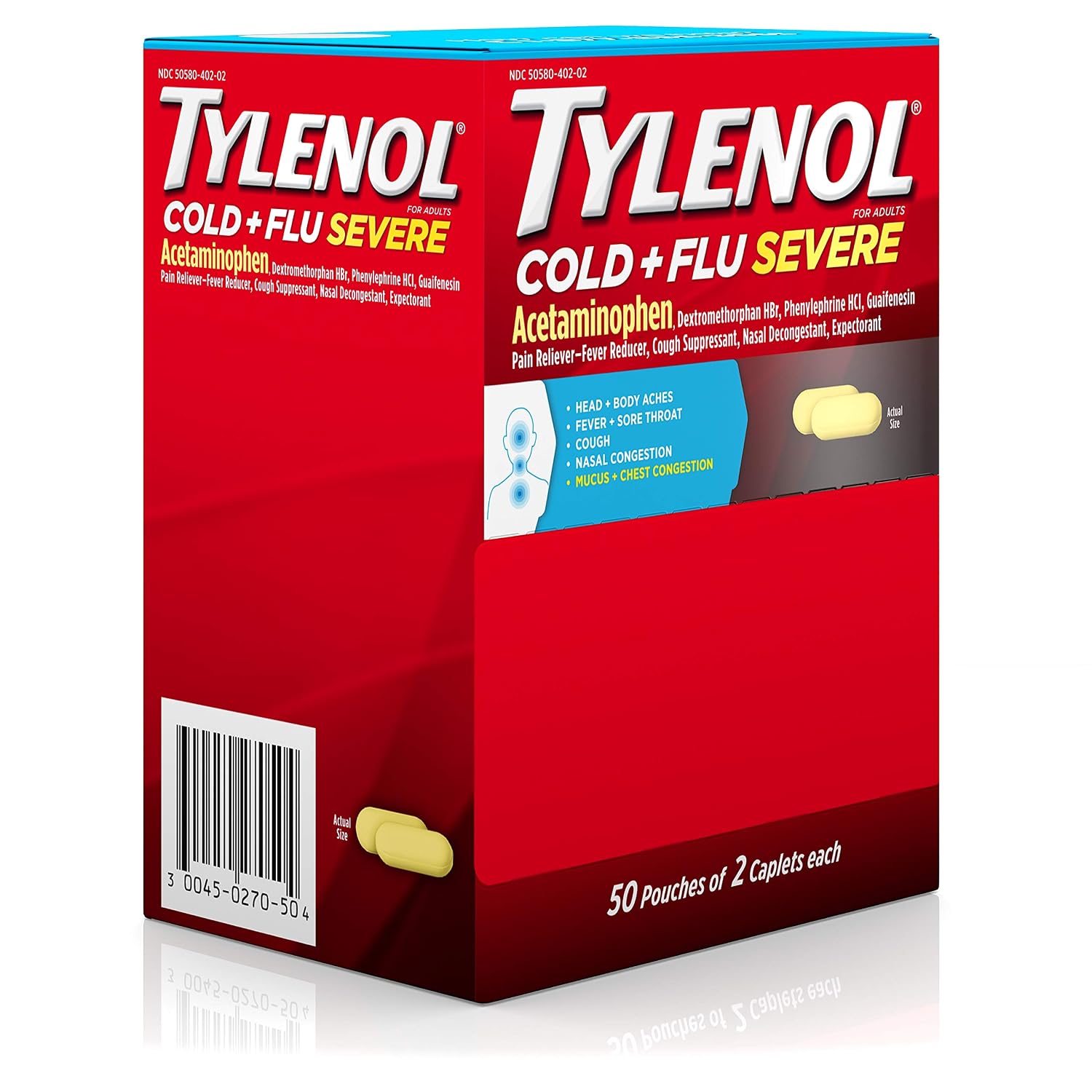 Tylenol Cold Flu Severe 50 paquetes de 2 cápsulas en cada paquete caja ...