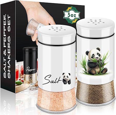 Amazon.com: Panda Salt and Pepper Shakers Set,5 oz Glass Bottom Salt ...