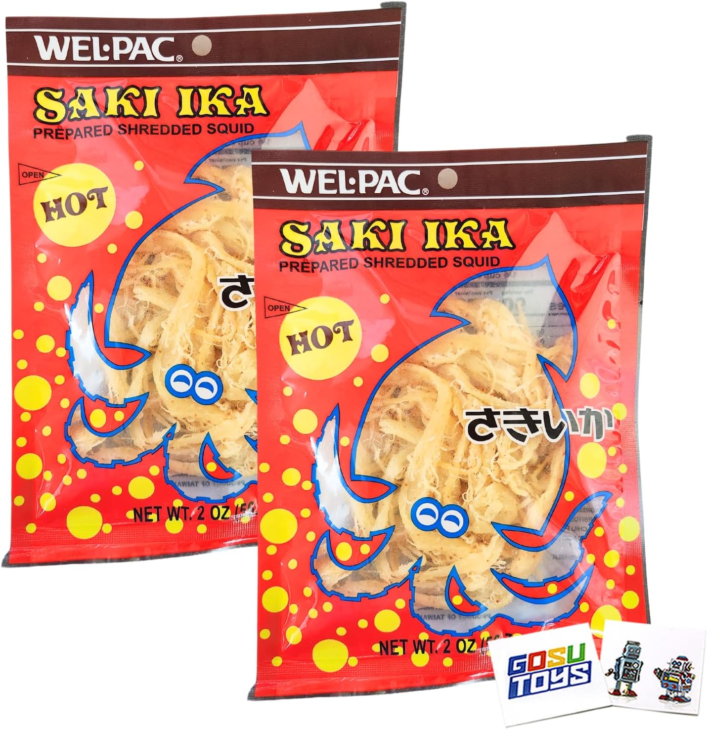 Amazon.com : Wel Pac Saki Ika Prepared Shredded Squid 2oz (56.7) bag (2 Packs) with 2 Gosutoys ...