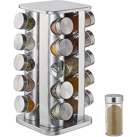 Renberg Spice Rack with Rotatable Stand, Glass, Stainless Steel, Silver ...