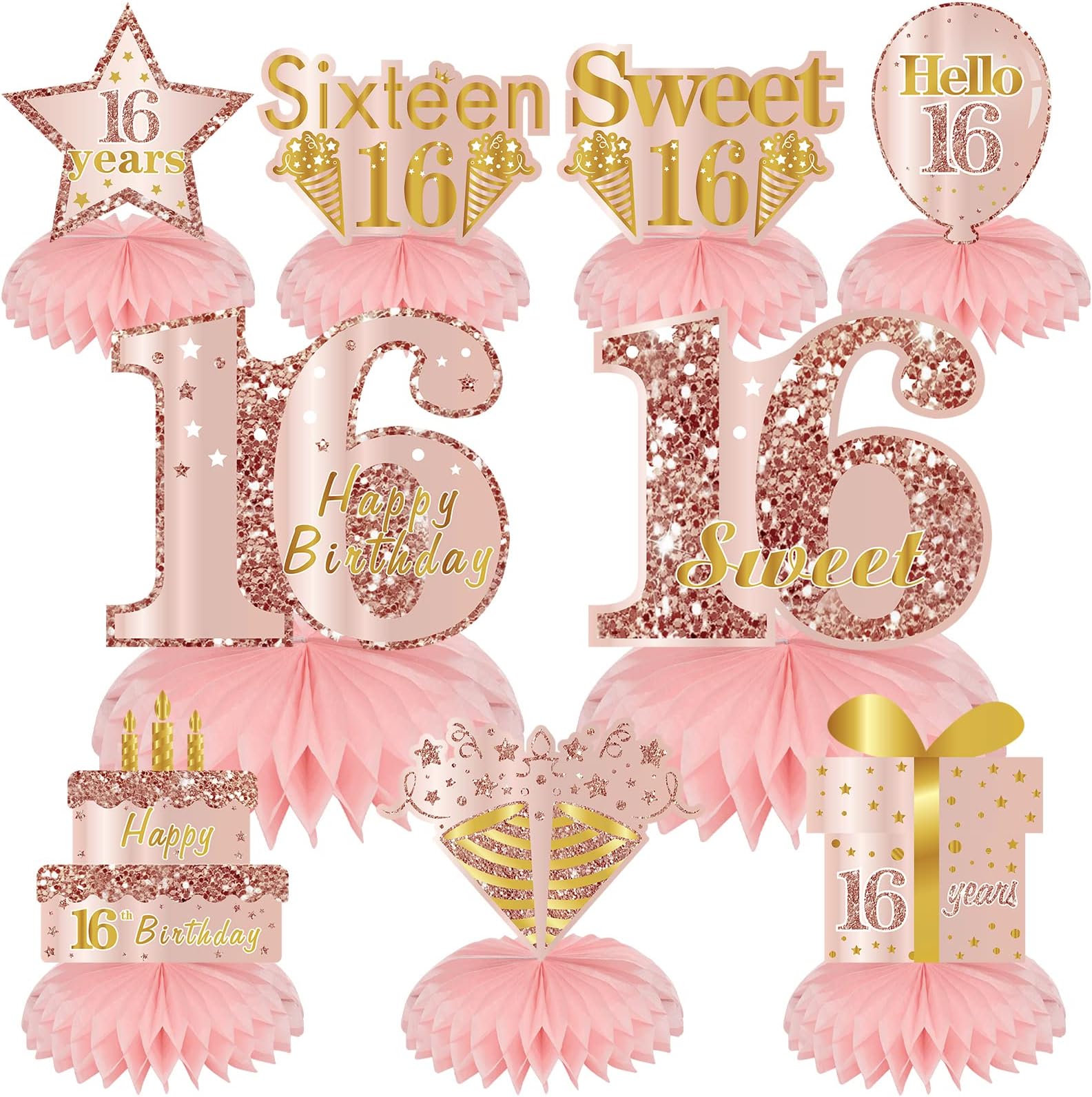 Amazon.com: Happy 16th Birthday Rose Gold and Black Table Honeycomb ...