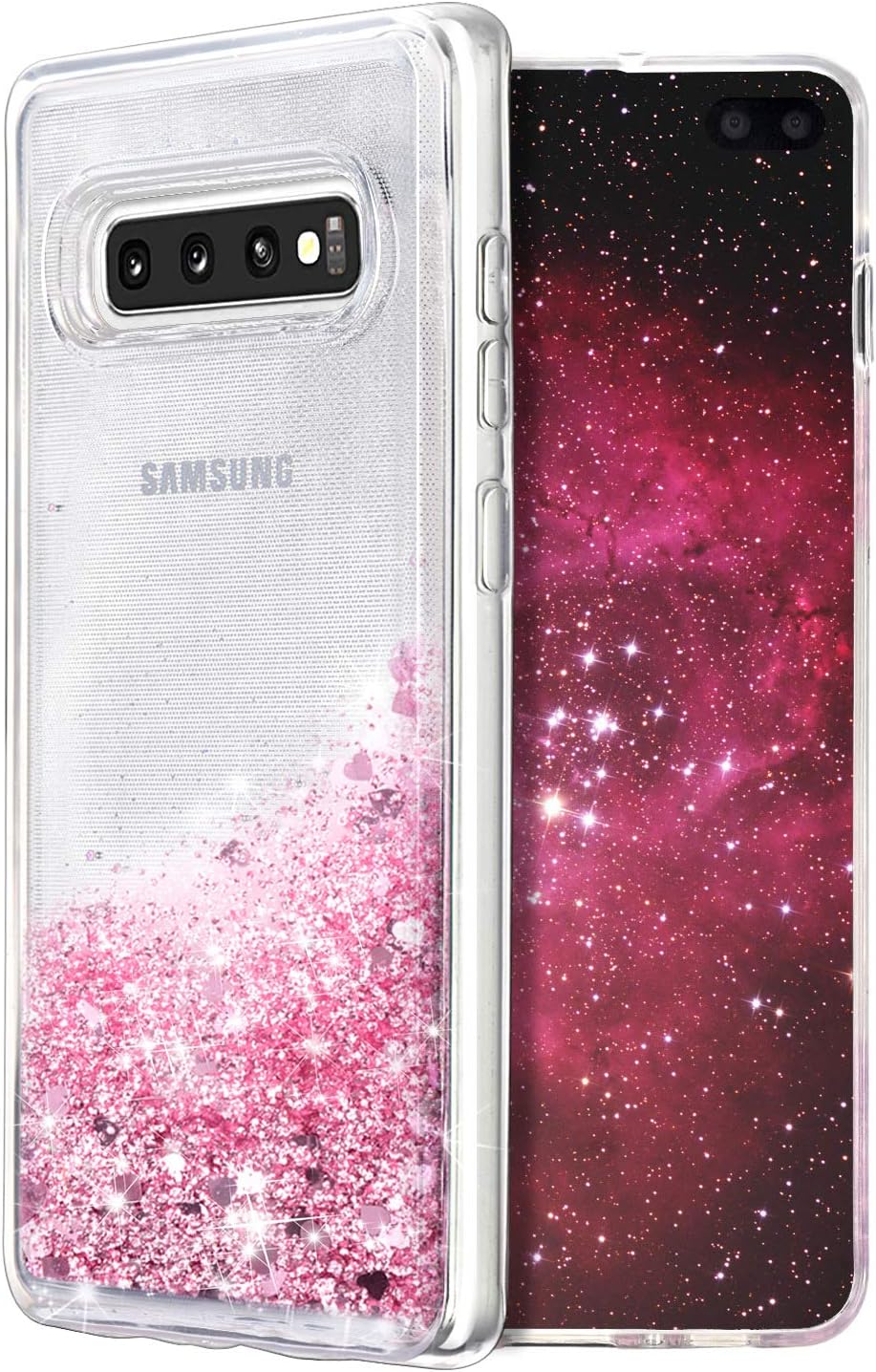 Galaxy S10 Plus Case,WORLDMOM Double Layer Design Bling Flowing Liquid Floating Sparkle Colorful ...