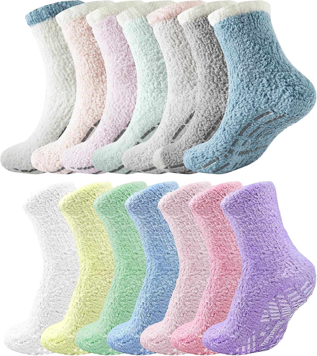 Bulinlulu 14 pairs Fuzzy Socks for Women with Grips Plush Fuzzy Socks ...