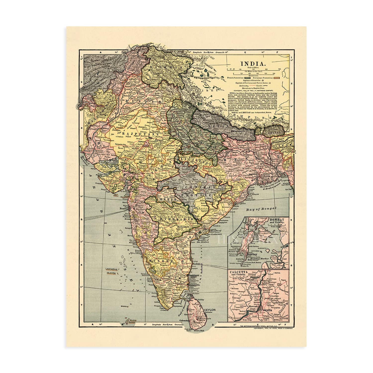 Historix Vintage 1903 India Map Poster 18x24 Inch Vintage Map ...