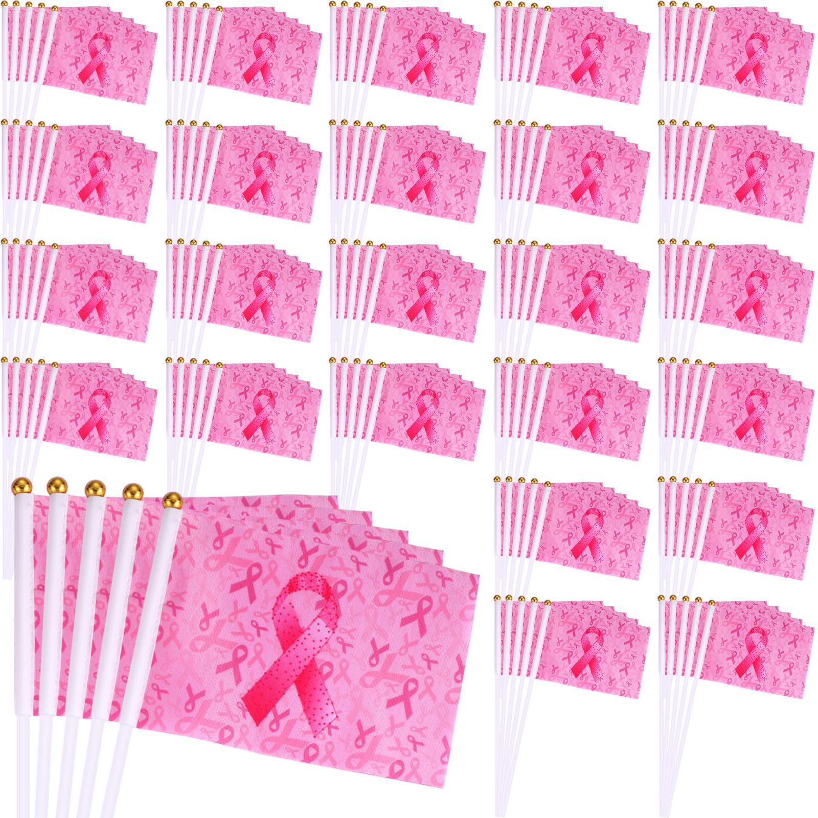 Amazon.com : Newwiee 200 Pcs Mini Breast Cancer Awareness Stick Flags ...