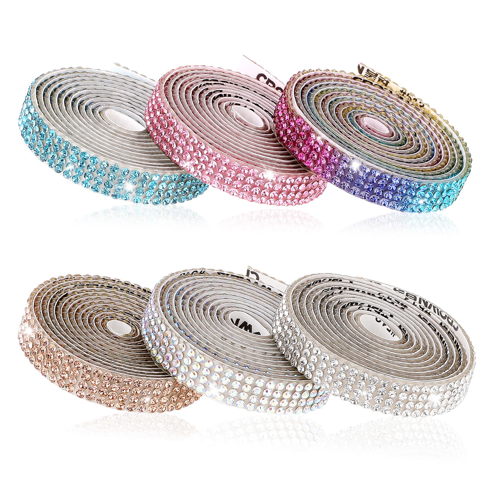 Amazon.com: 6 Rolls Crystal Rhinestone Ribbon Sticker Diamond Ribbon ...
