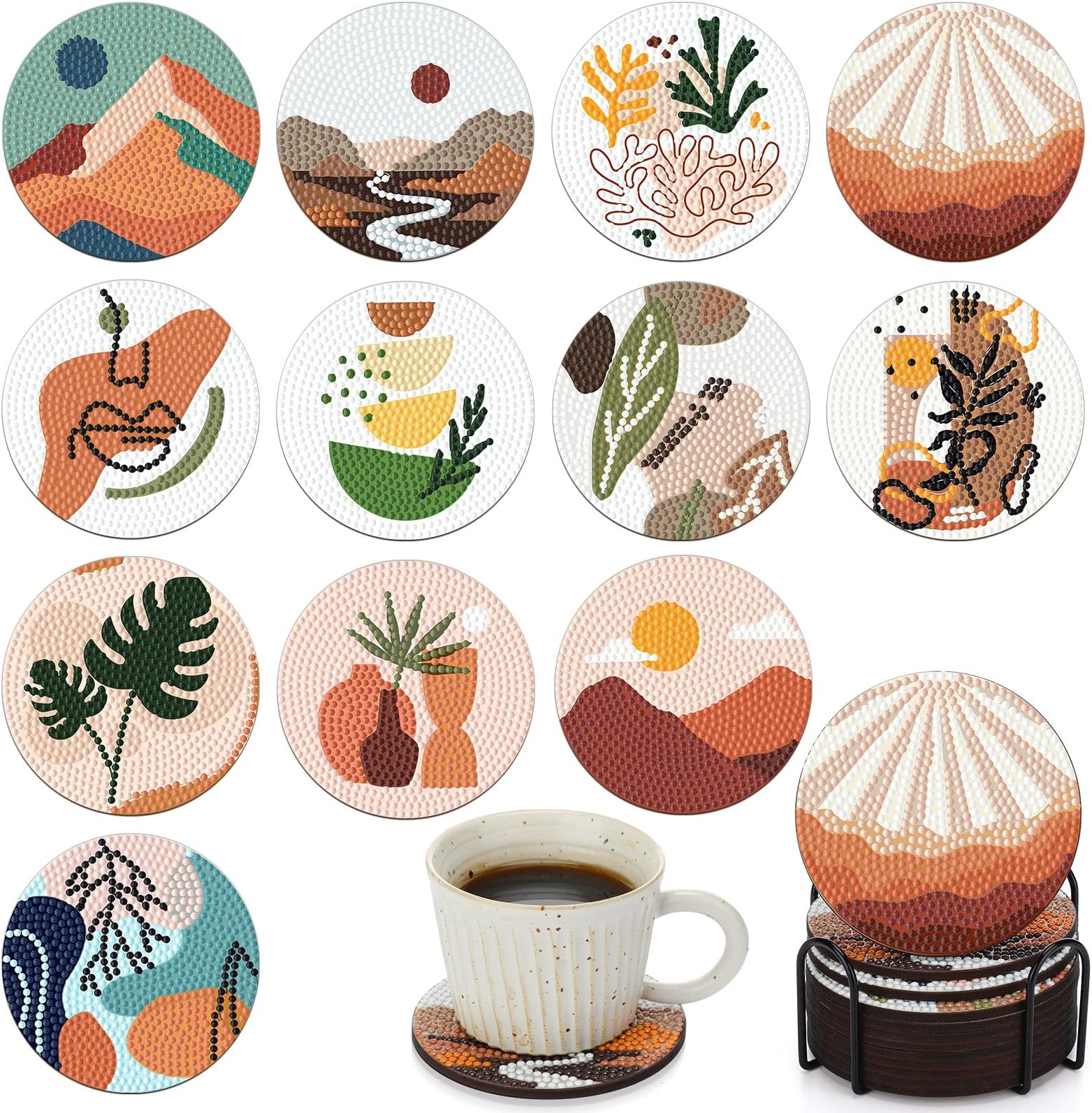 Amazon.com: Umigy 8 Pcs Diamond Painting Coasters with Holder - DIY ...