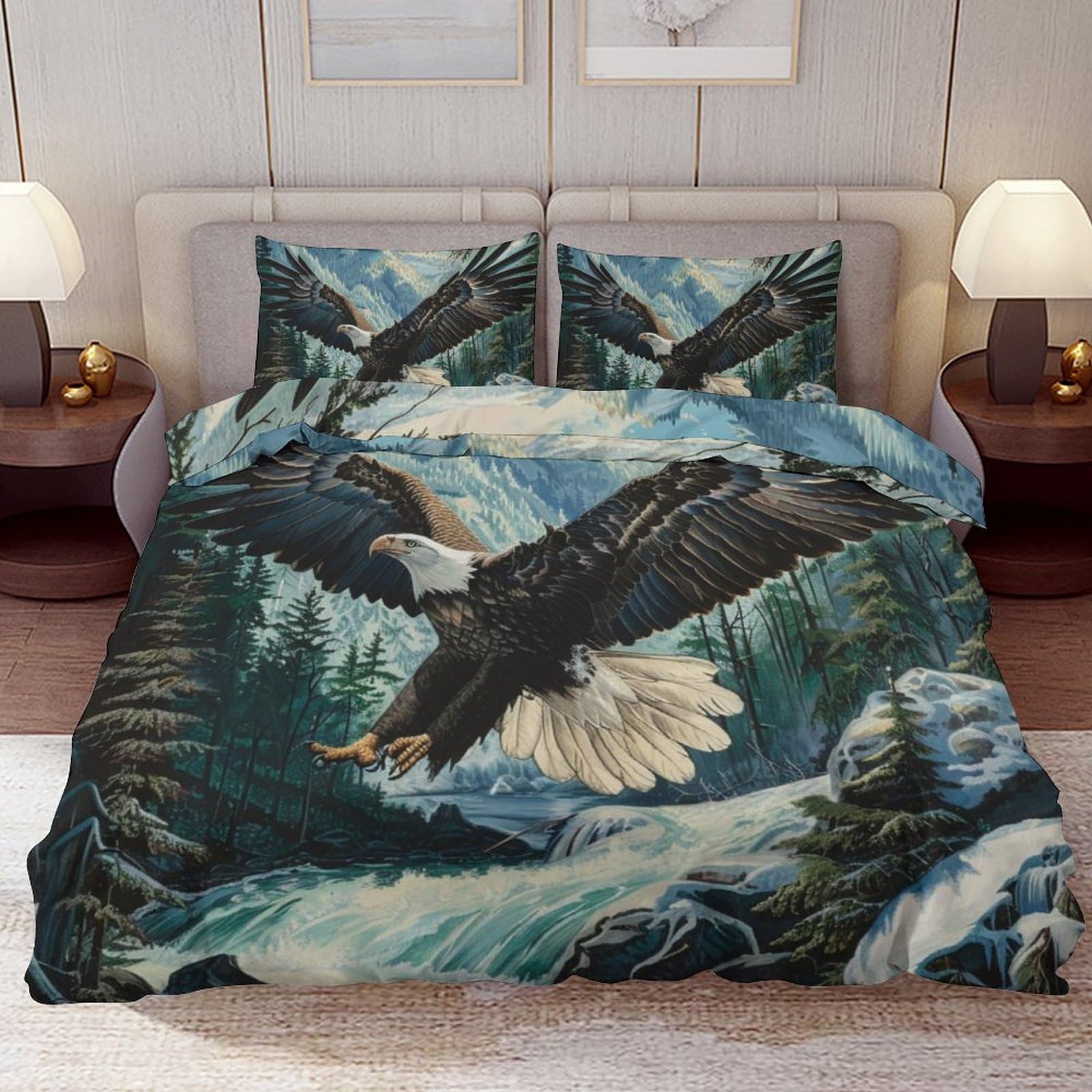 Amazon.com: Delerain Comforter Set Full Size, Flying Bald Eagle 3-Piece ...