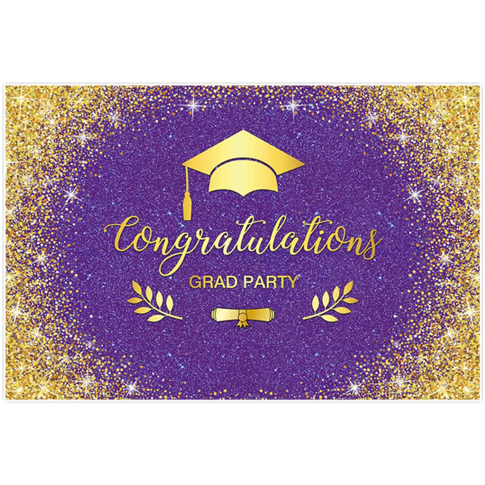 Buy Allenjoy 68" x 45" Gold and Purple Congrats Grad Backdrop Class of ...