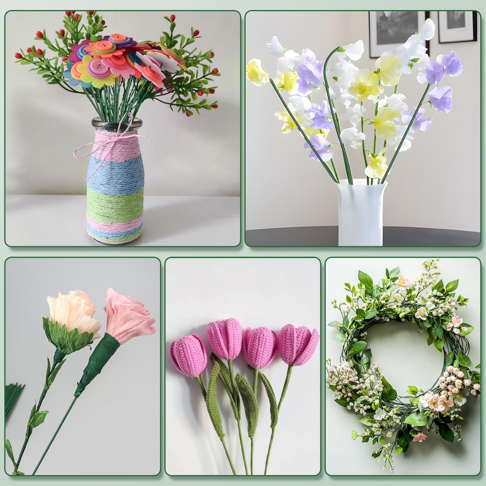 Snapklik.com : Floral Wire Stems, 60 Pack Flower Stems, 2 Gauge Green ...