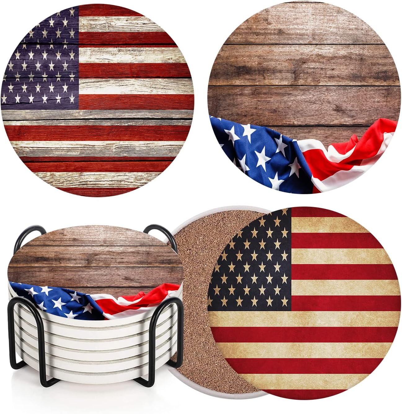 Amazon.com | Patriotic USA Flag Drink Coaster Set Gift United States of ...
