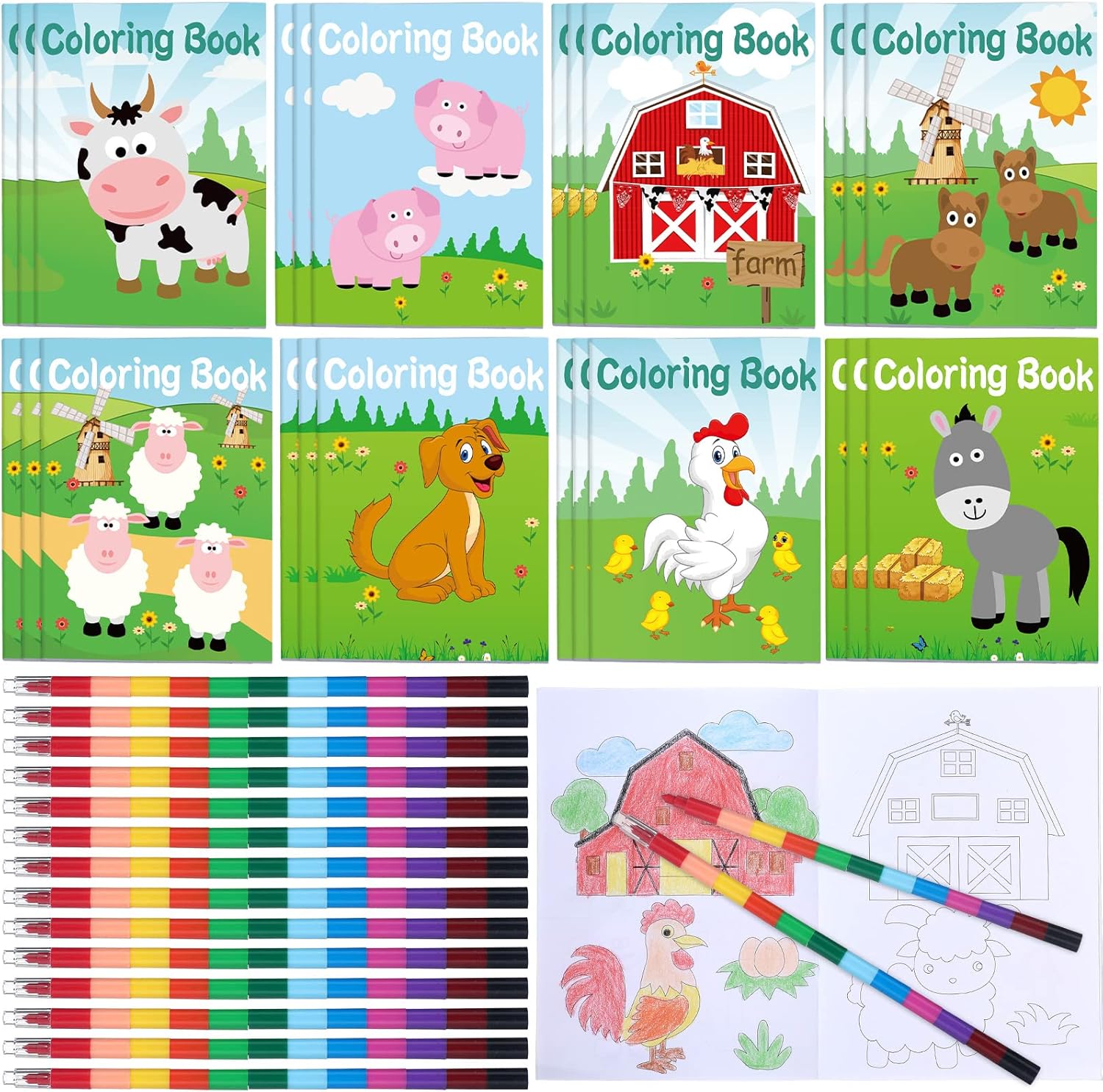 Amazon.com: 24 Pcs Farm Animal Coloring Book with 24 Rainbow Crayons ...