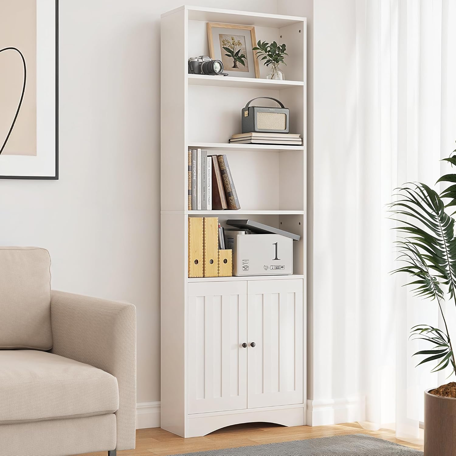 Amazon.com: Gizoon Bookshelves and Bookcases with Doors, 6-Shelf ...