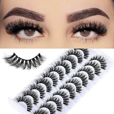 Amazon.com: Short Lashes Natural Look False Eyelashes Thick Fluffy Faux Mink Lashes Pack Wispy ...