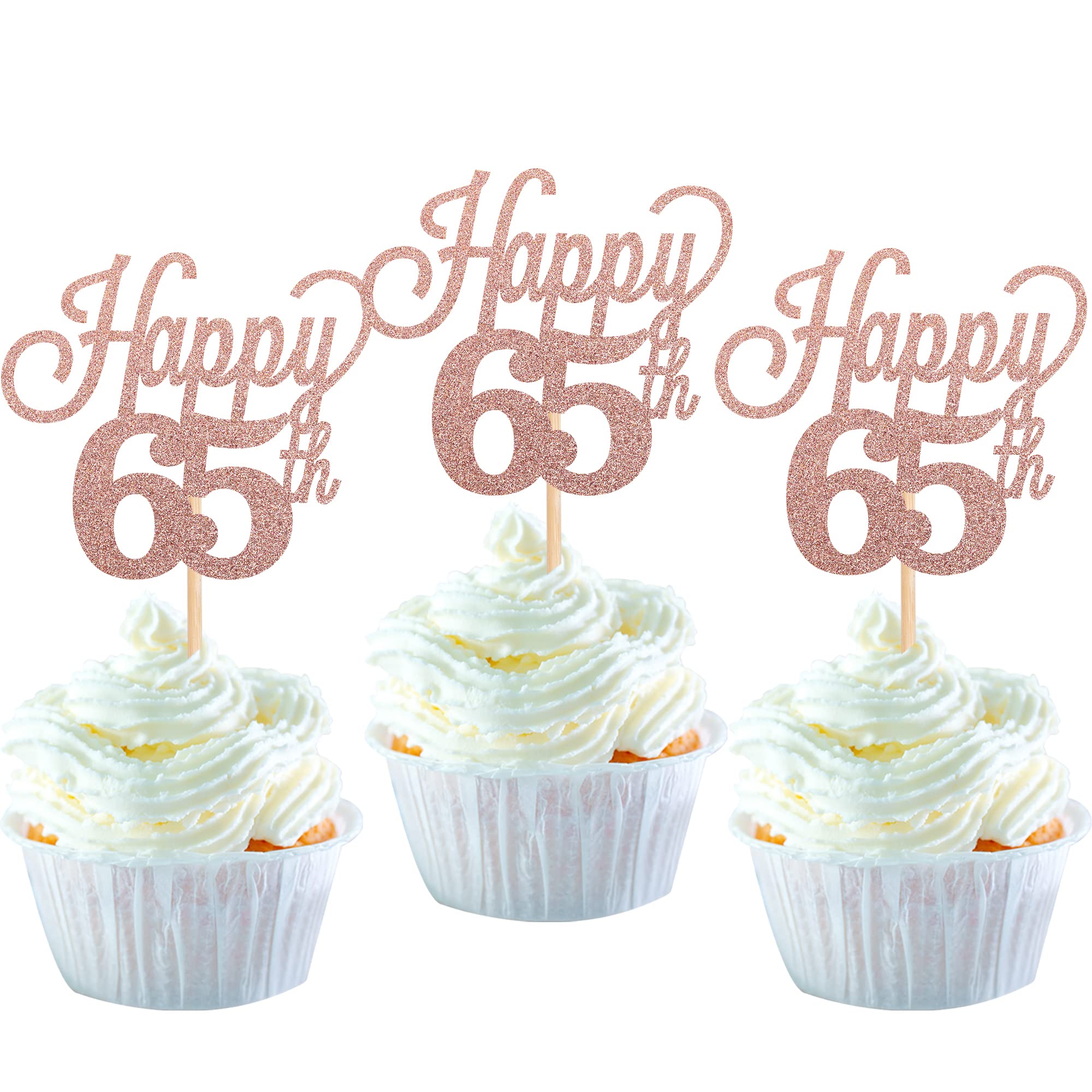 Amazon.com: 30 Pack Happy 65th Cupcake Toppers Glitter Number 65 Sixty ...