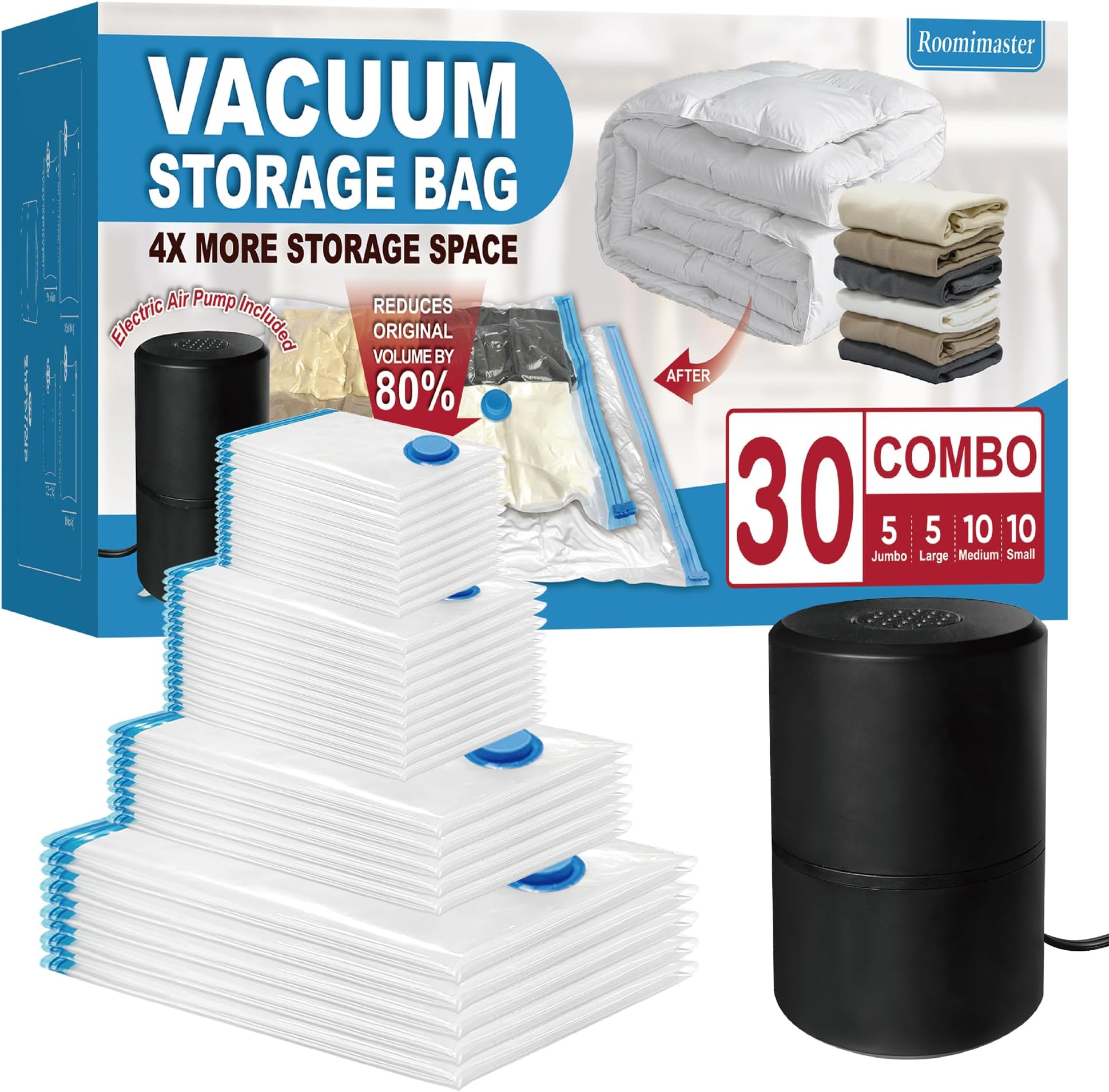 Amazon.com: VTOBO Vacuum Storage Bags with Electric Air Pump，6 Space ...