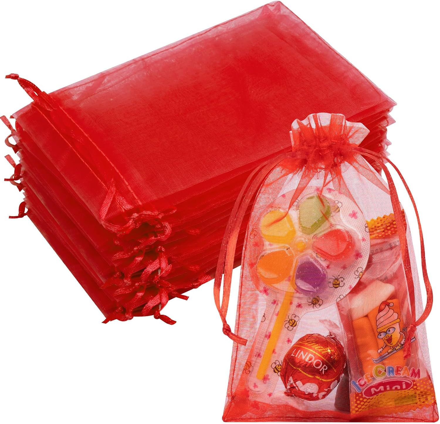 Amazon.com: Crweety 50PCS Red Organza Bags 4x6, Small Gift Bags Sheer ...