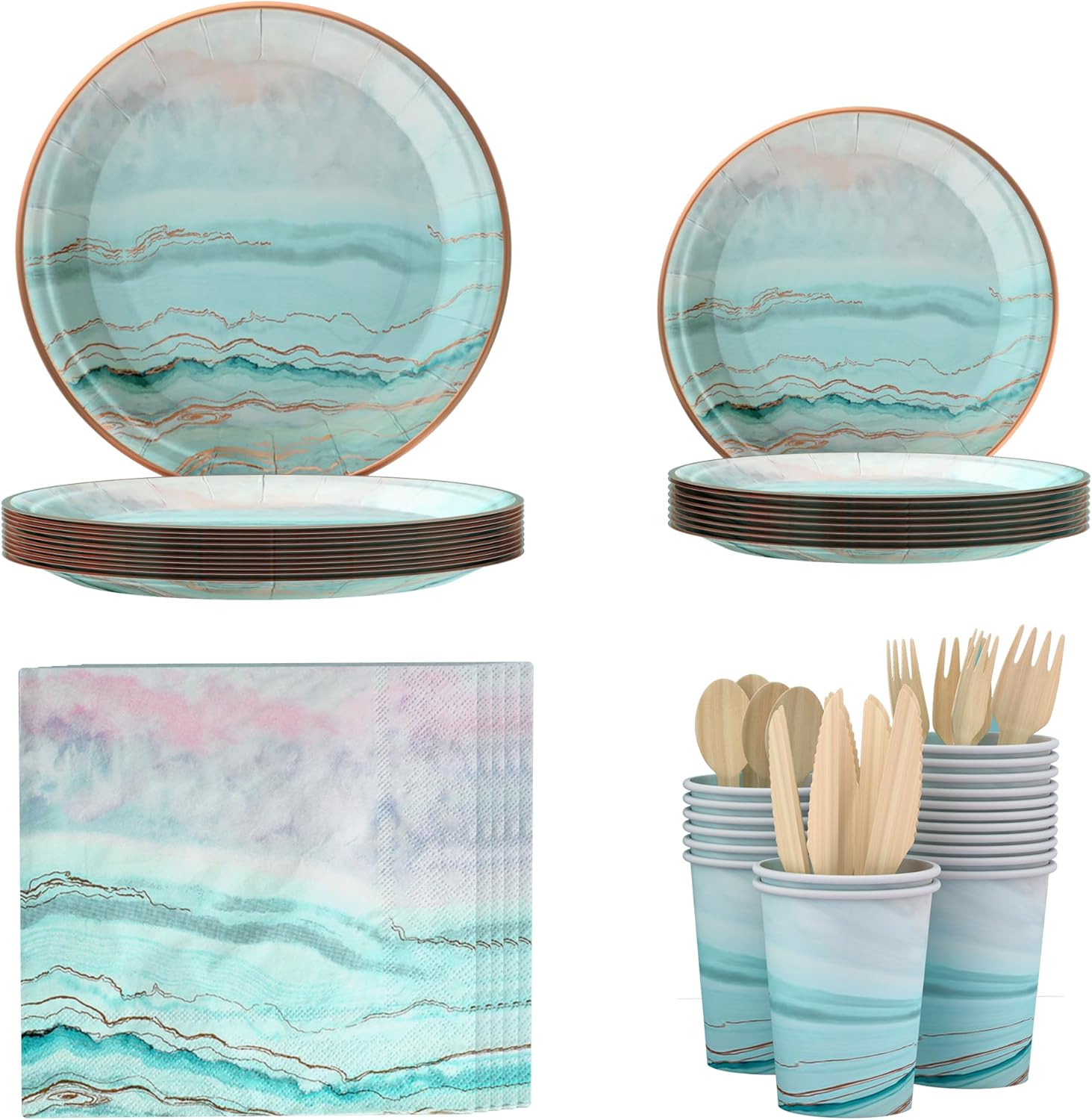 Amazon.com: 168 Pcs Teal Disposable Tableware Set Turquoise Plates And ...