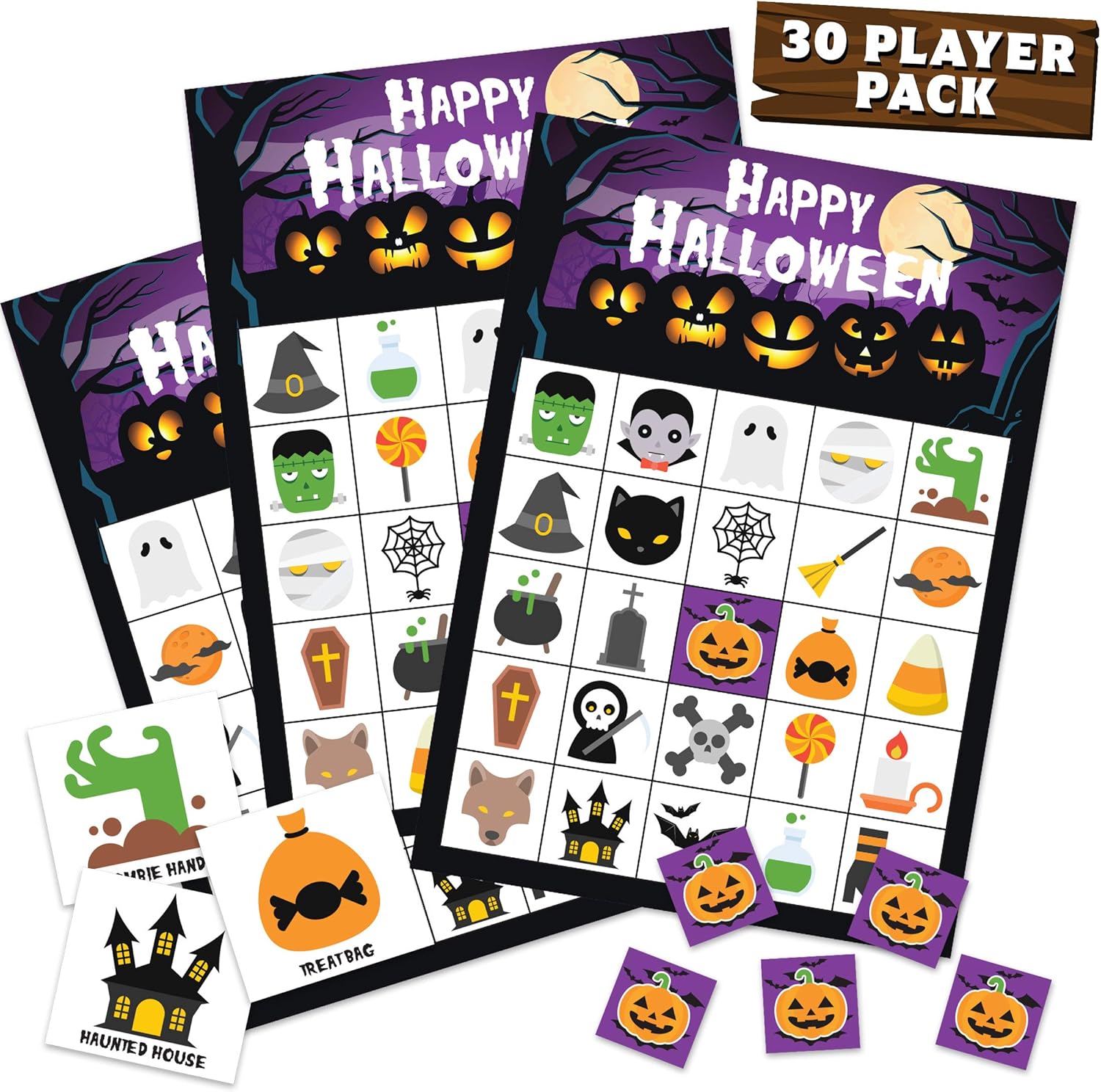 Amazon.com: Halloween Bingo Game Set - 30 Player Cards Pack - Halloween ...
