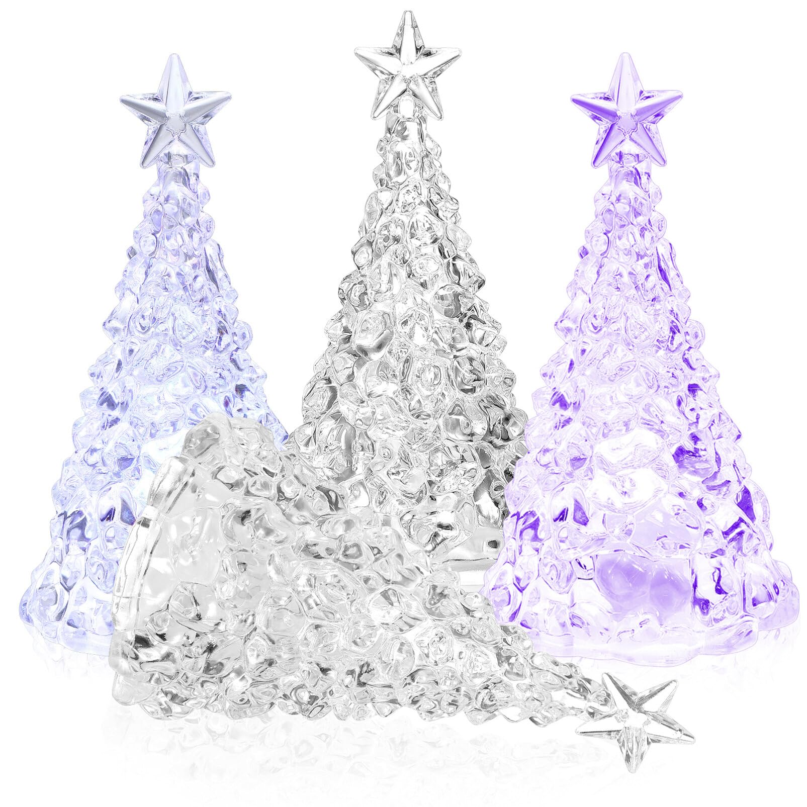 PRETYZOOM Lighted Glass Christmas Tree Figurine, 4pcs Color Changing ...