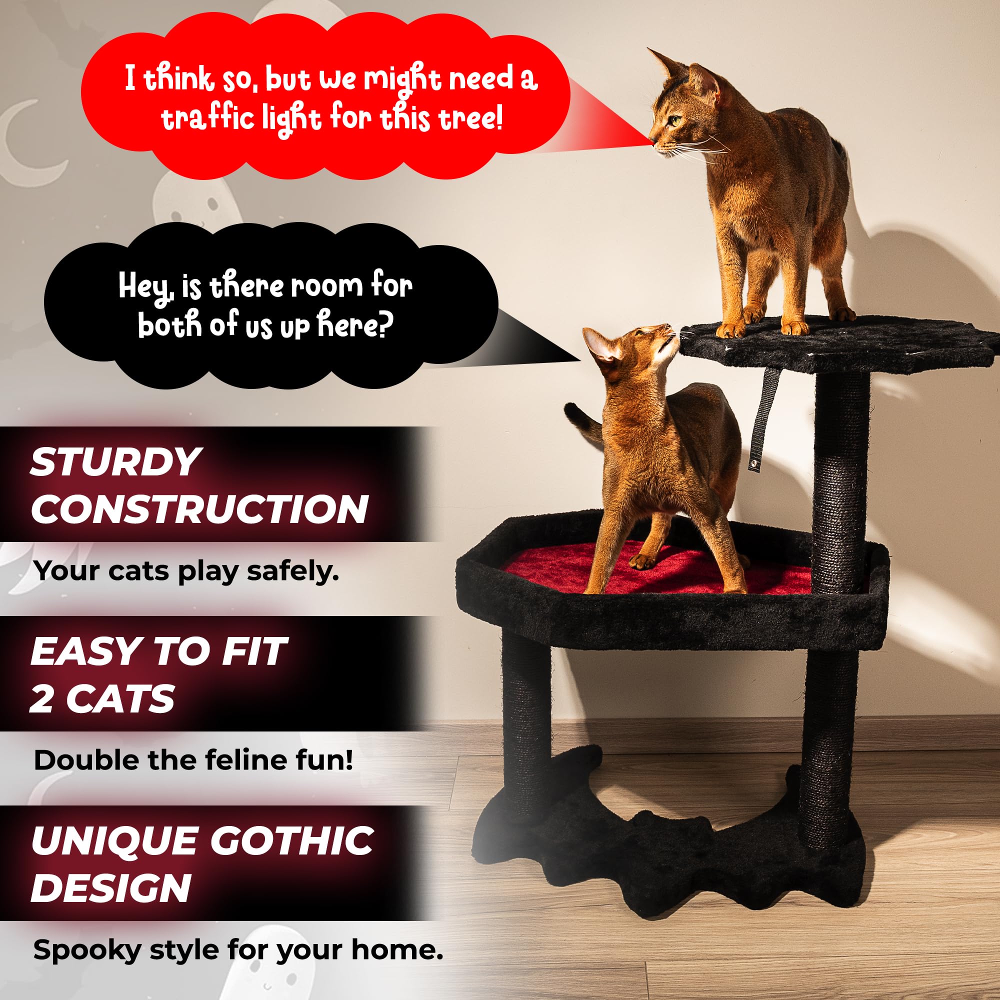 Gothic Cat Tree with Coffin Cat Bed & Spooky Cat Toys - Spooky cat Tree ...