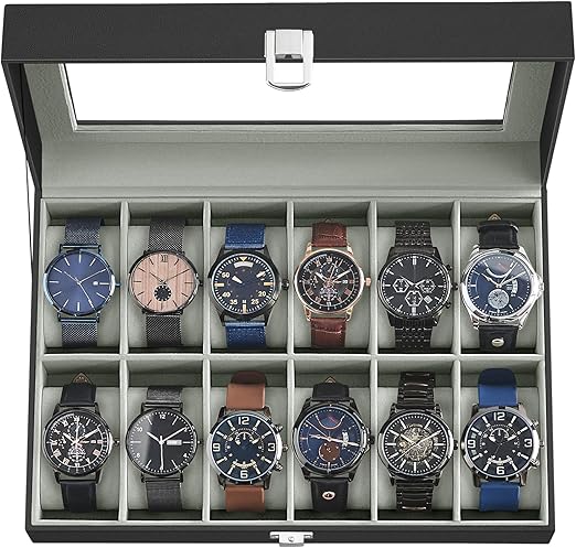 Amazon.com: SONGMICS Watch Box, 12-Slot Watch Case Organizer with Large ...
