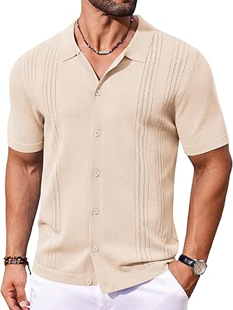 Amazon.com: COOFANDY Men Casual Button Down Shirts Short Sleeve Summer Beach Shirt Fashion Camp ...