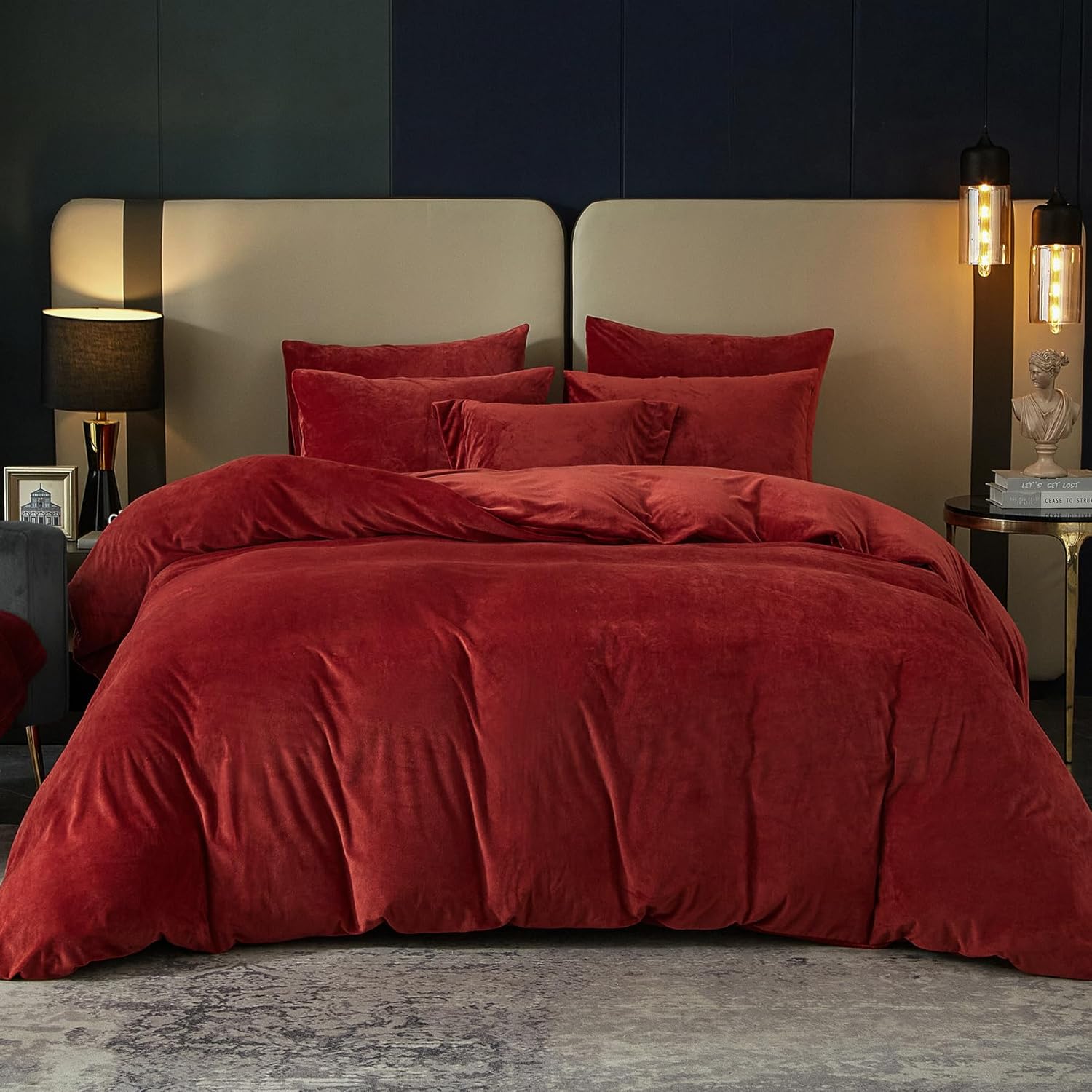 Amazon.com: SE SOFTEXLY Velvet Red Duvet Cover Queen Size, Soft Flannel ...