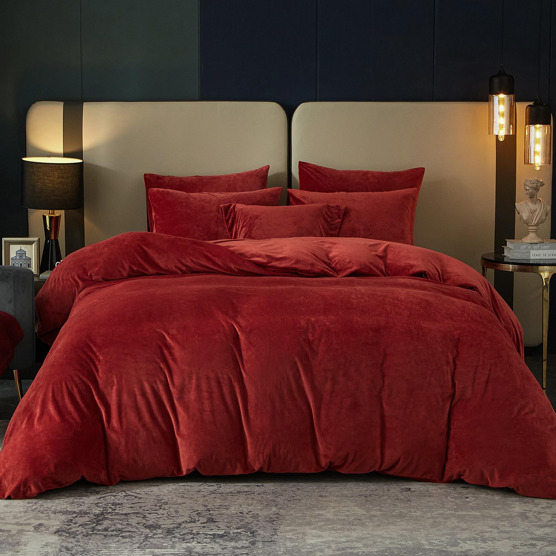Amazon.com: SE SOFTEXLY Velvet Red Duvet Cover King Size, Soft Flannel ...