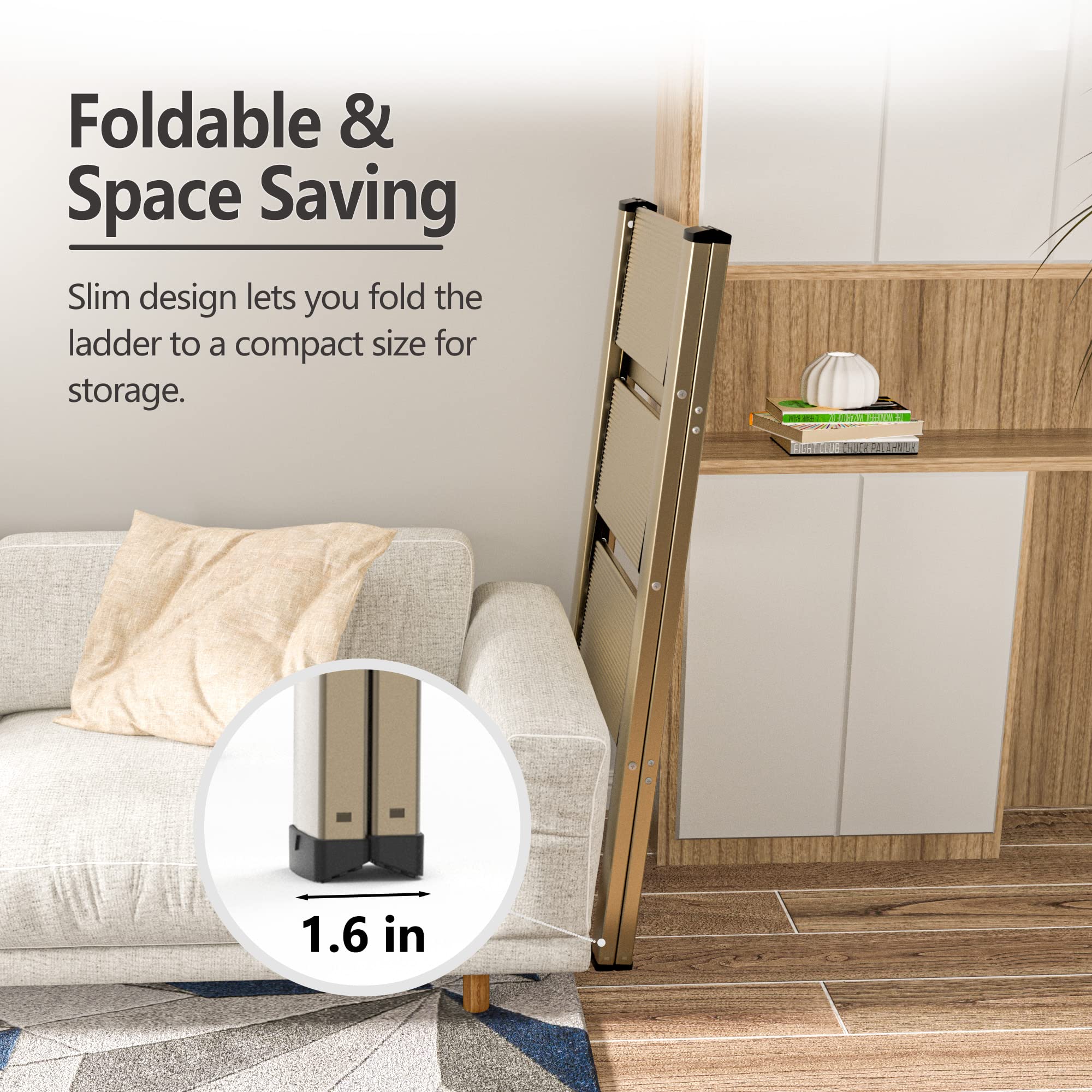 3 Step Ladder, Folding Step Stool, Lightweight Aluminum Foldable Ladder ...