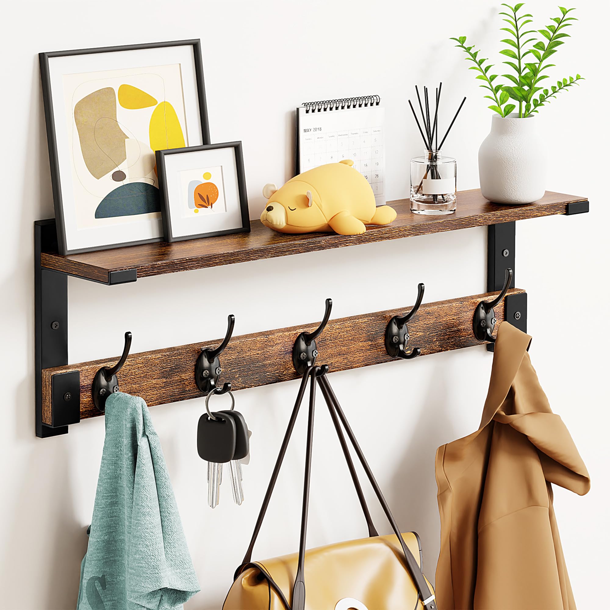 Amazon.com: Oraich Wall Hooks with Shelf, Coat Rack Wall Mount, 23.6 ...