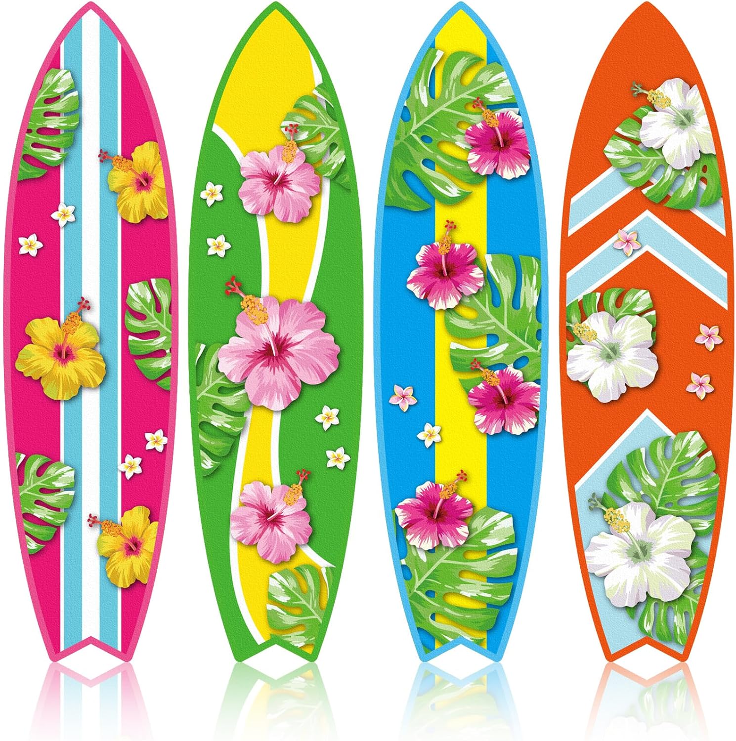 Amazon.com: Blulu 4 Pcs Hibiscus Surfboard Wall Decor Surfboard Wall ...