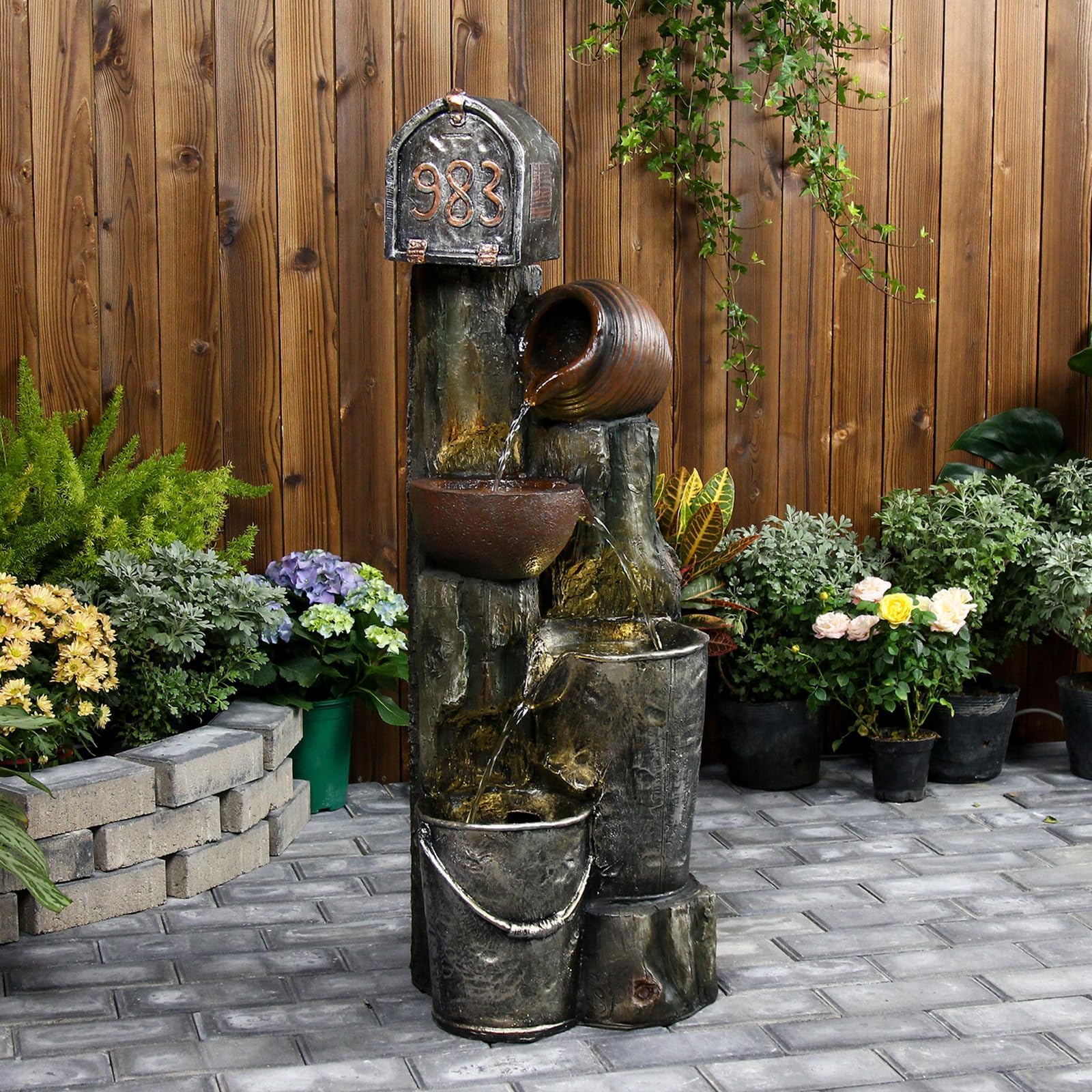 Amazon.com : Jeco FCL055 Multi Pots Outdoor Water Fountain with Flower ...