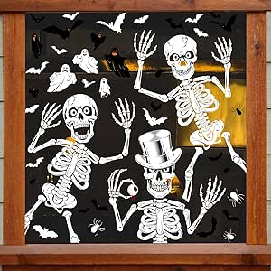 Amazon.com: AMLOOPH Large Halloween Window Clings, 10 Sheets Skeleton ...