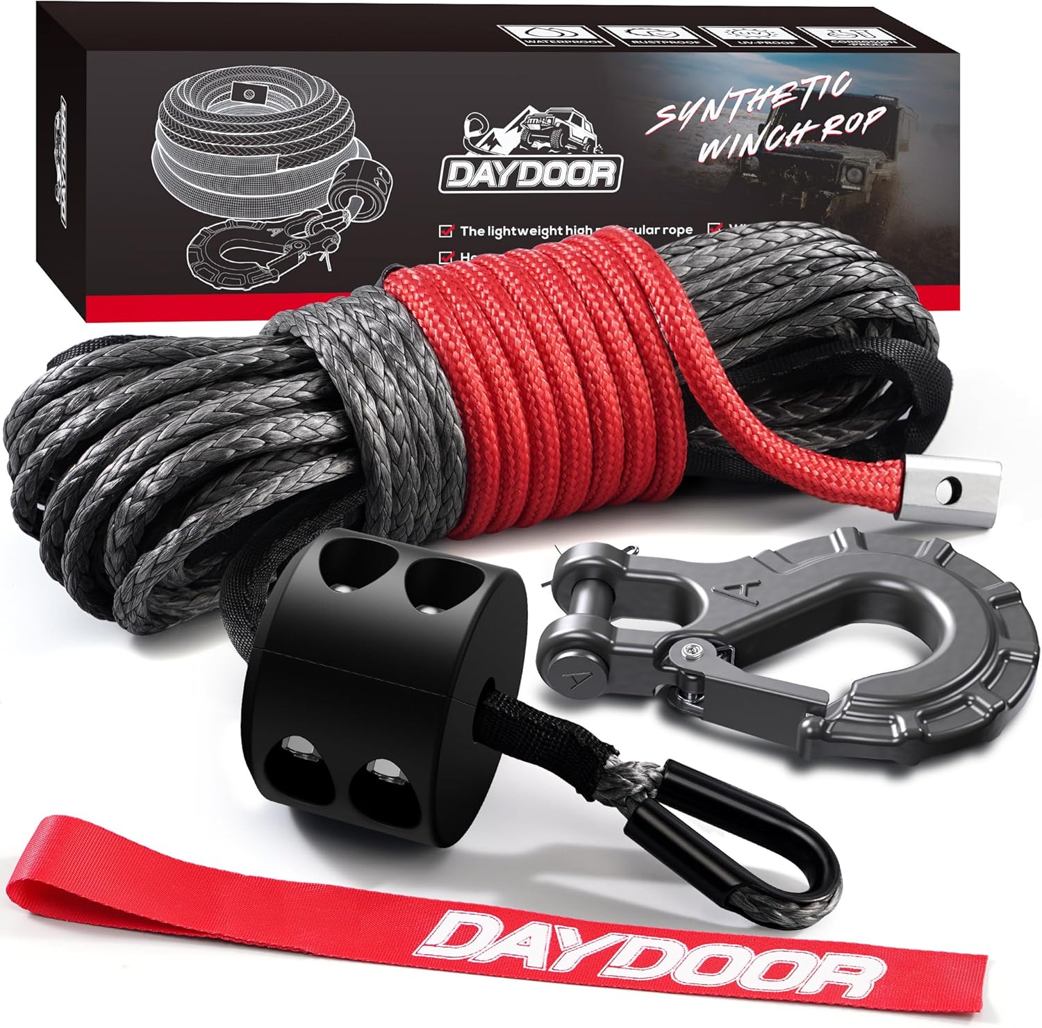 Amazon.com: DAYDOOR Synthetic Winch Rope, 1/4'' x 50ft 10,000LBS ...