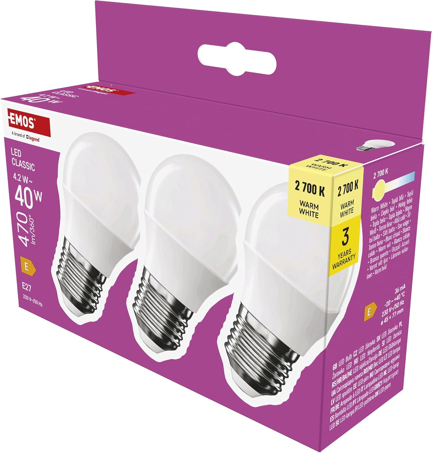 EMOS LED Lampe Mini Globe 3er Pack, 4,2W Ersatz für 40W Glühbirne ...