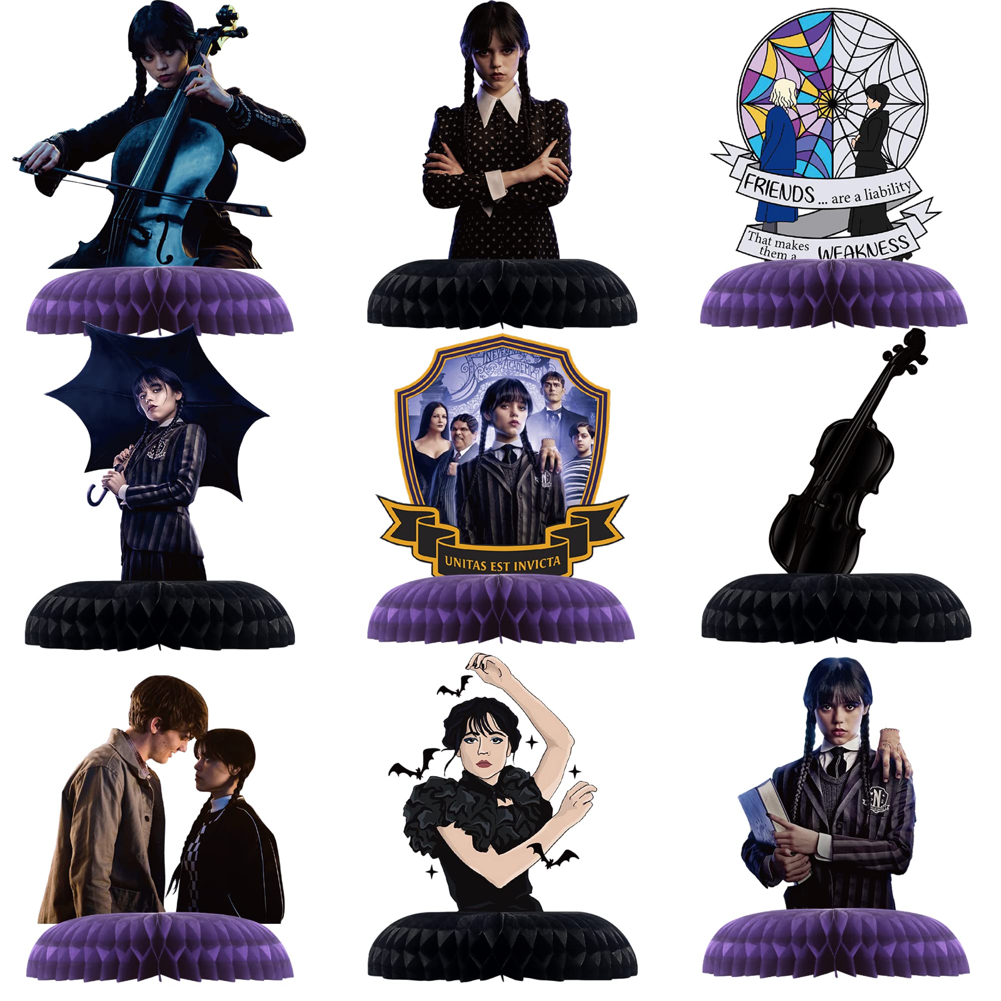 9pcs Wednesday Addams Party Decorations Honeycomb Centerpieces Table ...