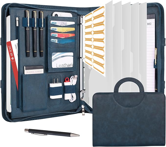Amazon.com : Leathario 3-Ring Portfolio Binder, Includes 5 Folder Index ...