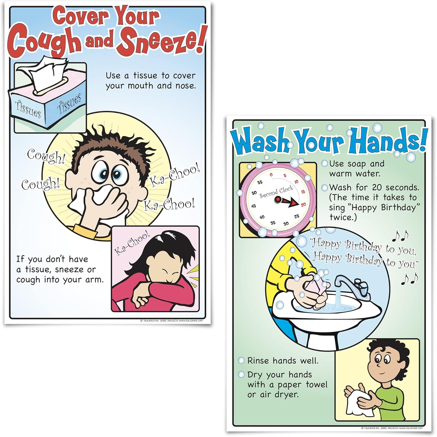 Amazon.com: Cover Your Cough and Sneeze and Wash Your Hands–2 Poster ...