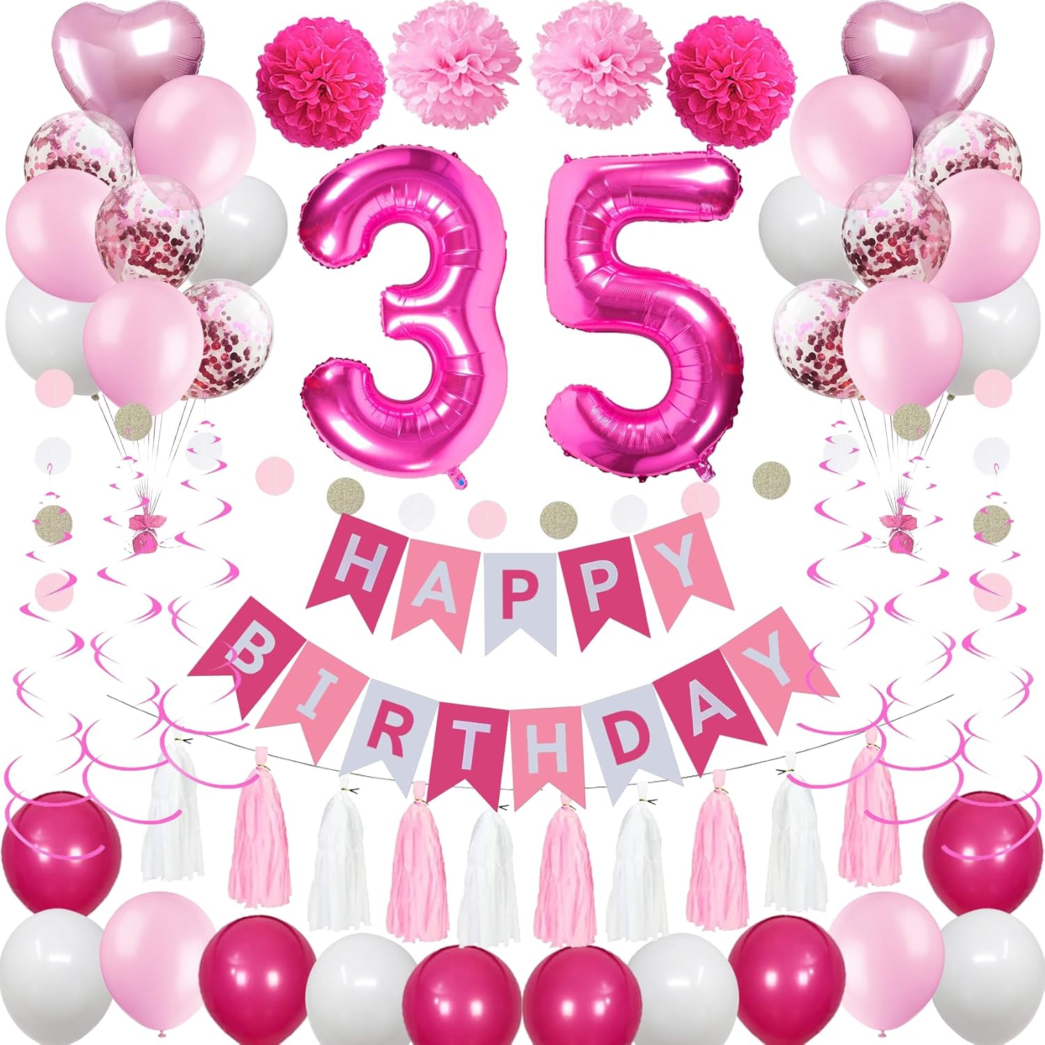 Amazon.com: Sweet 35th Birthday Decorations for Women, Pink and White ...