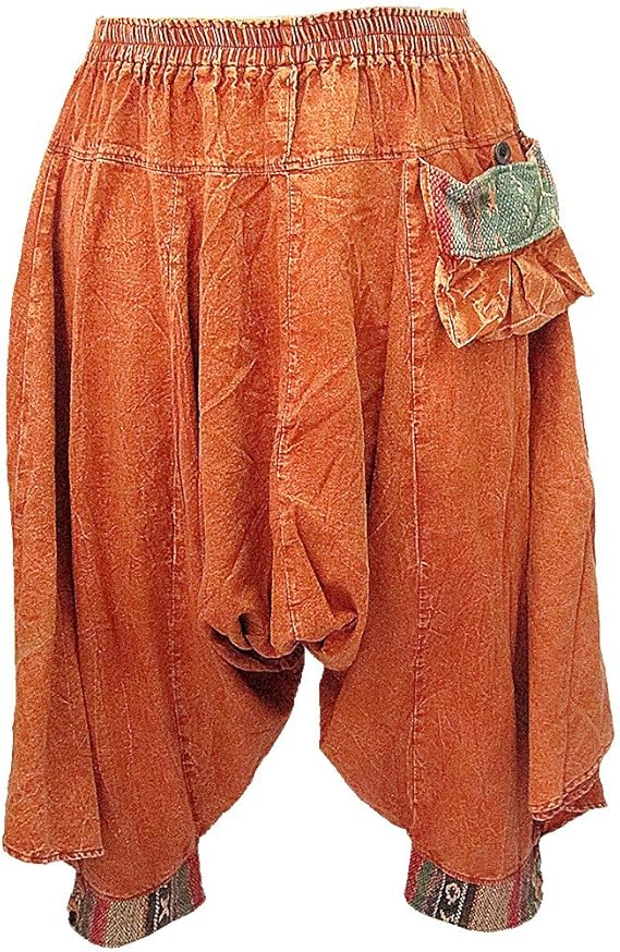 Boho Hippie Gypsy 1- Pocket-Side Drop-Crotch Capris Cotton Pants ...