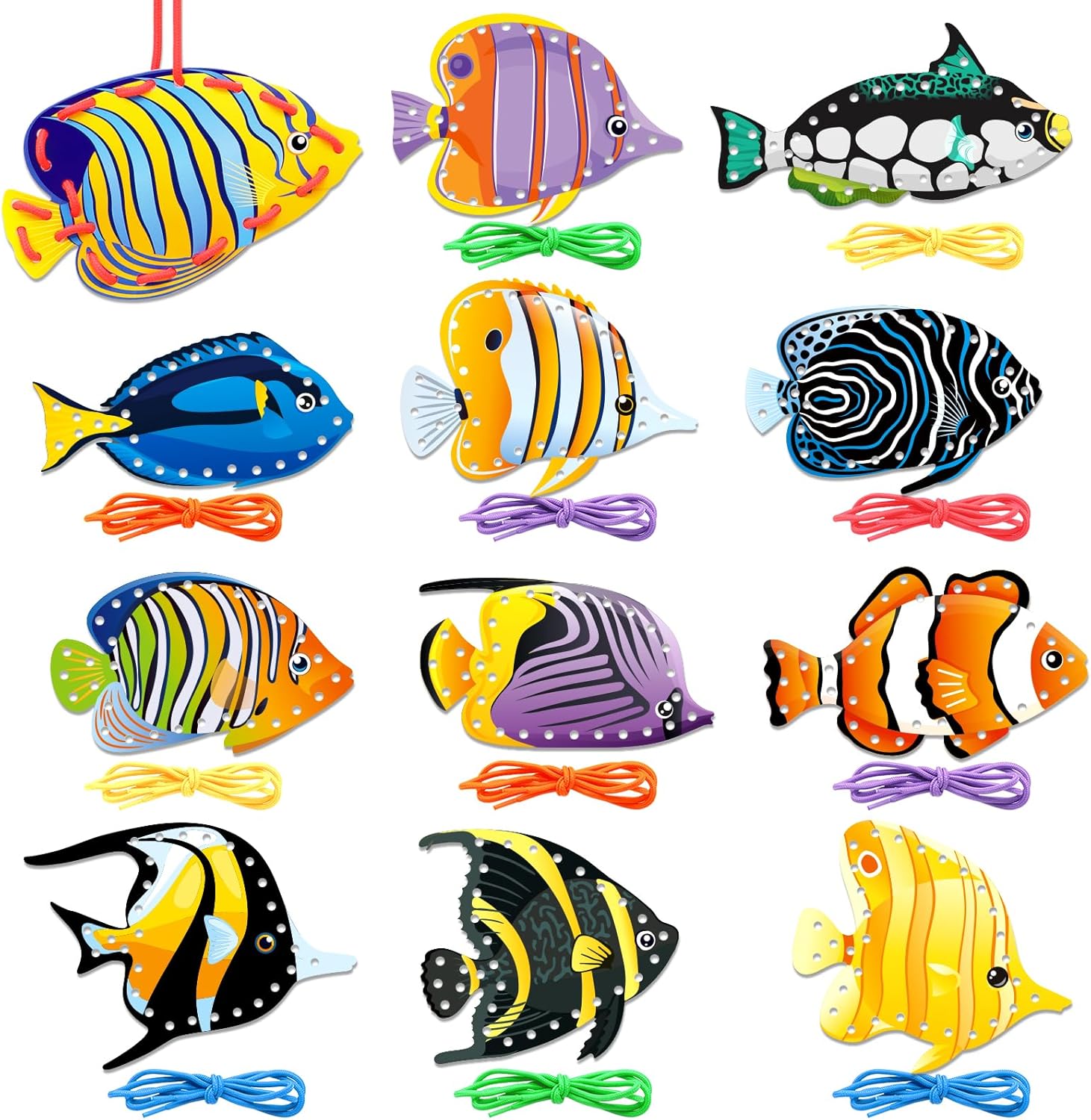 Tropical Fish Lacing Cards 12 Pack Ocean Fish Sea Animals Double Sided ...